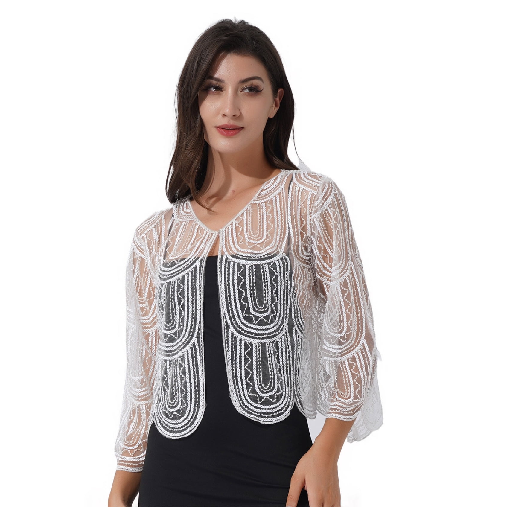 Miutii Women Sequin 1920s Hollow Lace Bolero Cardigan Summer Cropped ...