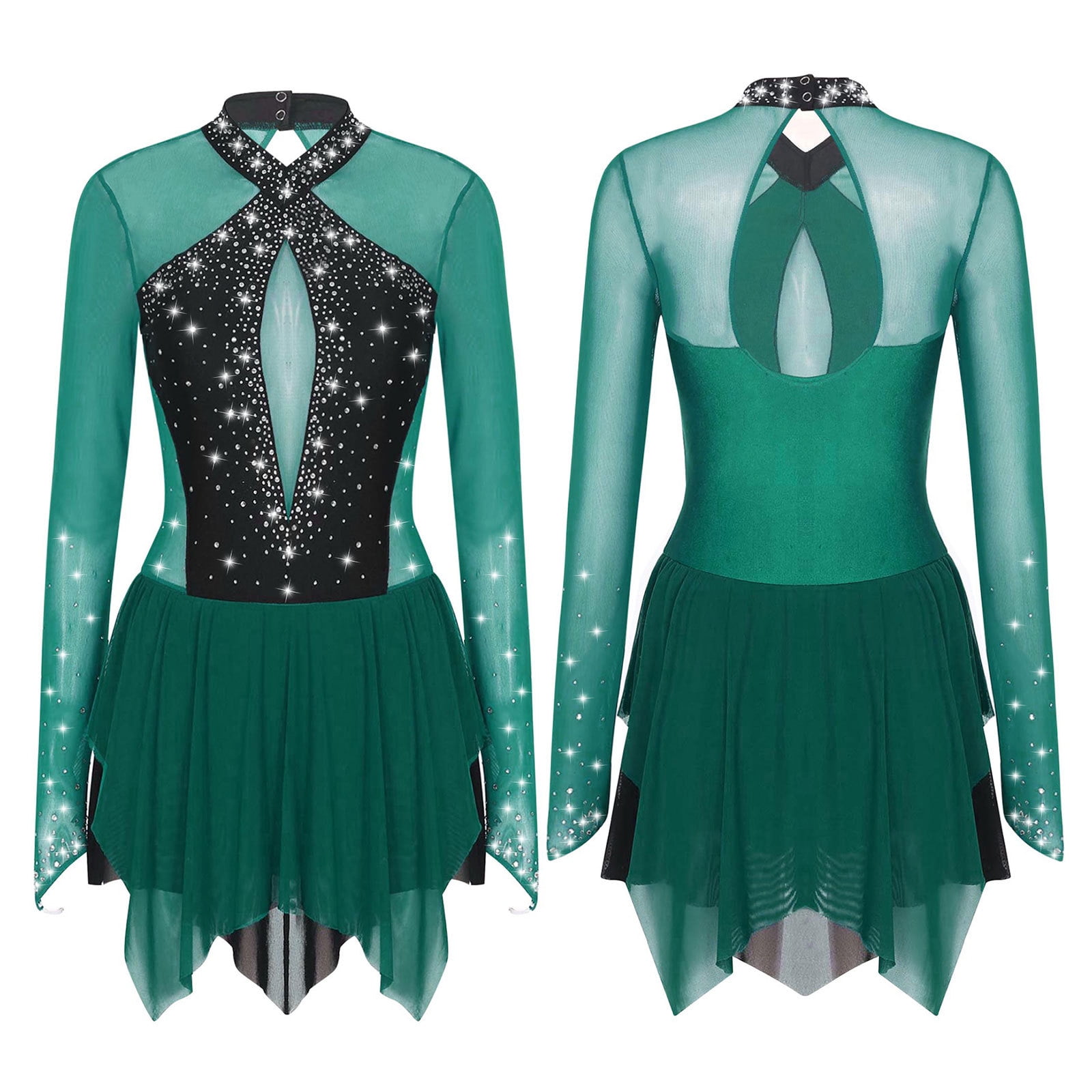 Miutii Women's Figure Ice Skating Layered Keyhole Gymnastic Leotard ...