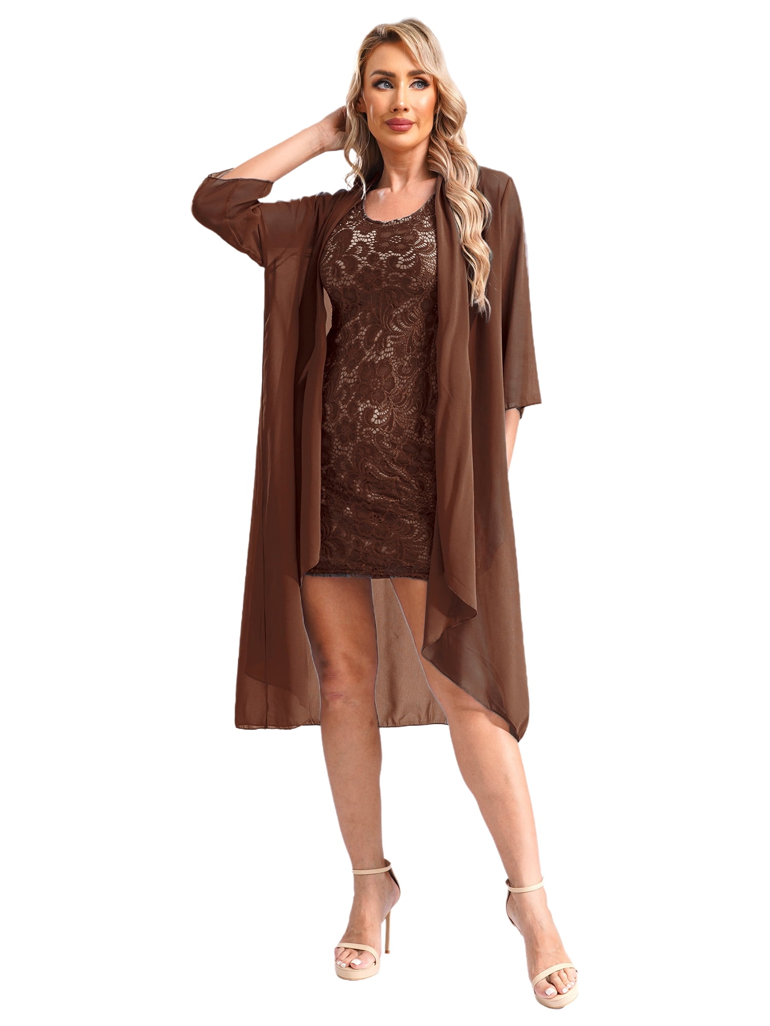 Miutii Womens Elegant 2 Piece Dress Set Floral Lace Mother of The Bride ...