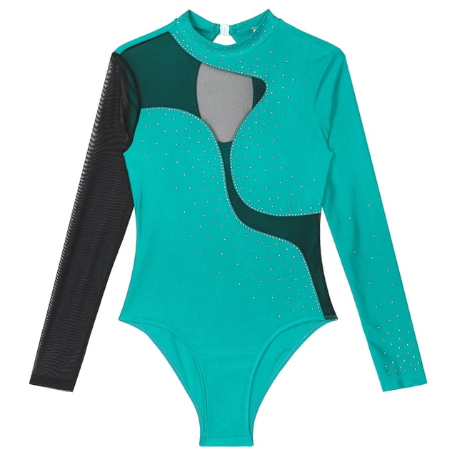 Miutii Womens Sheer Mesh Long Sleeve Gymnastics Leotards Bodysuit ...