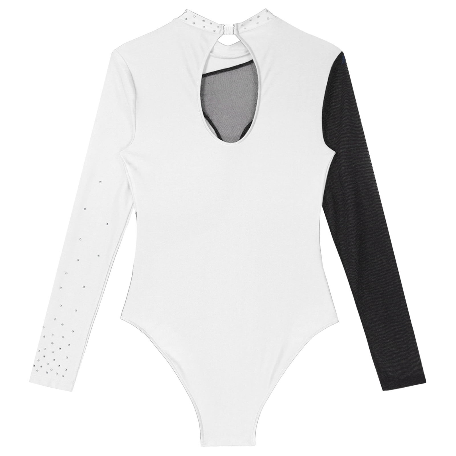 Miutii Womens Sheer Mesh Long Sleeve Gymnastics Leotards Bodysuit Sequined Ballet Jumpsuit ...