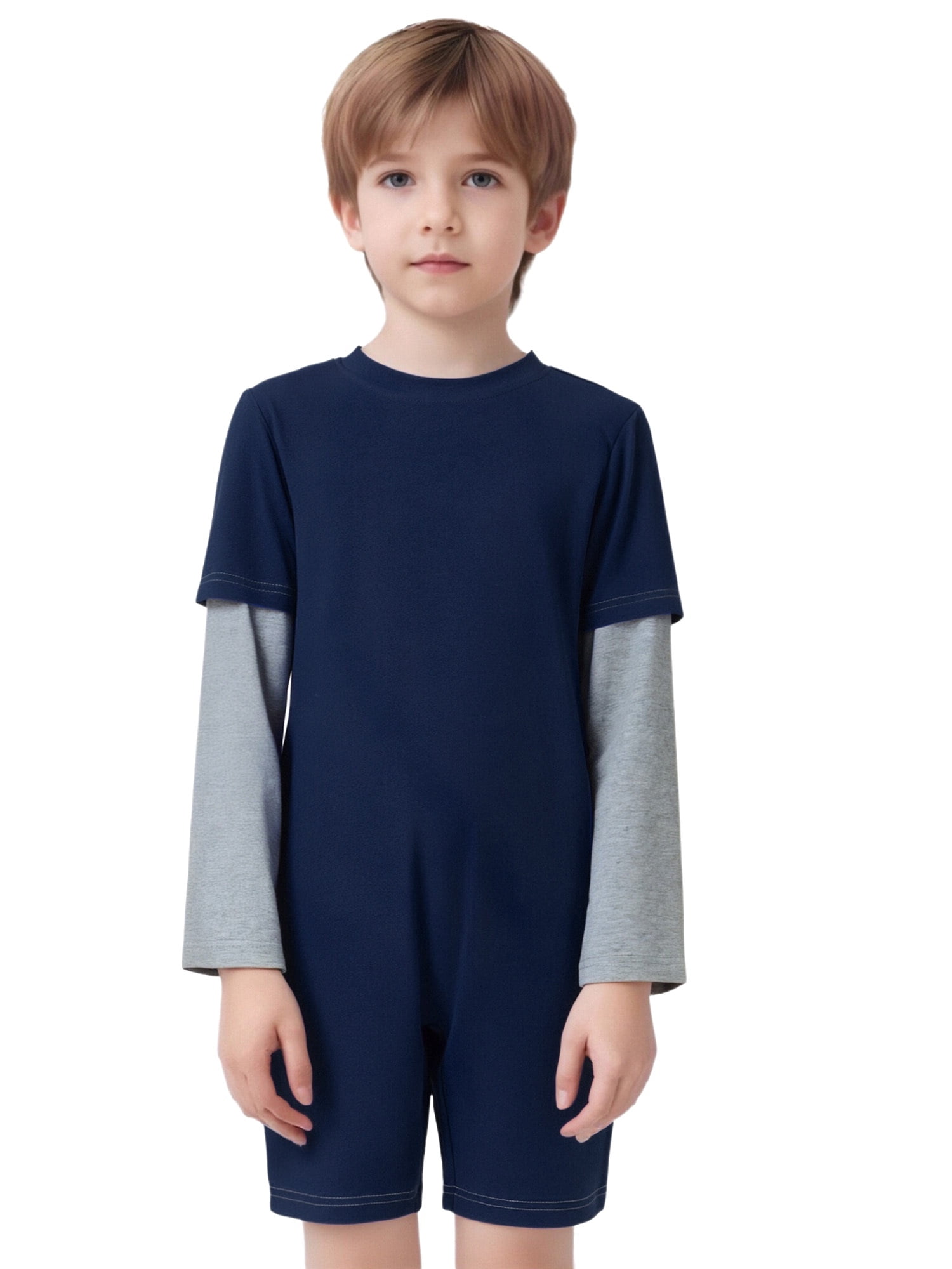 Miutii Zip Back Color Block Long Sleeve Short Leg Jumpsuit Onesies ...