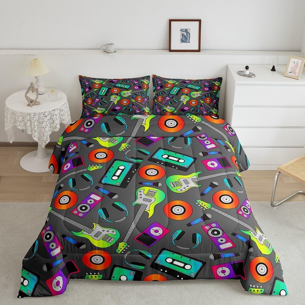 Mix 80s Music Comforter Set Full Classical Musical Bedding Set Grey ...