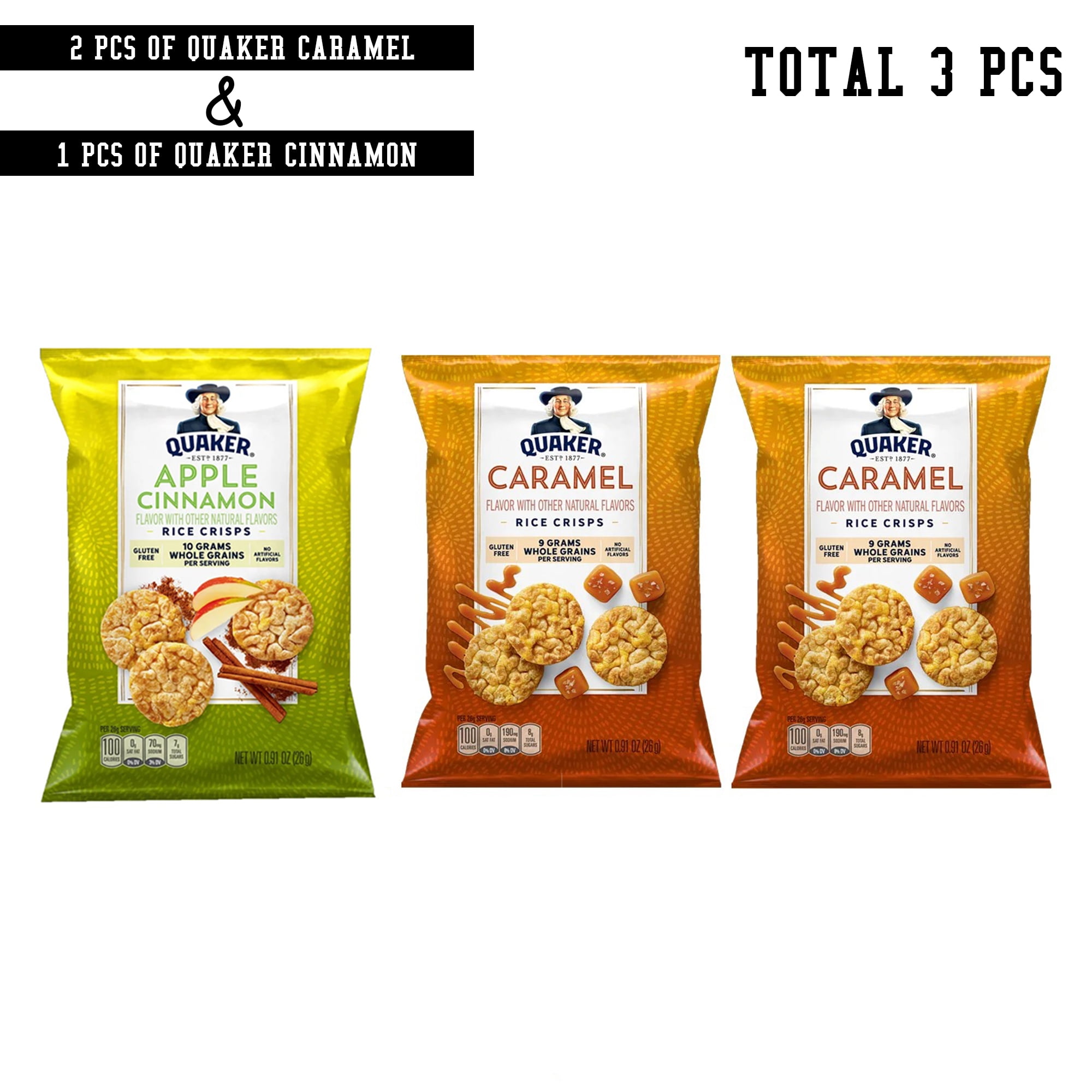 Mix Pack Quaker Rice Crisps Snacks, 2 Caramel and 1 Apple Cinnamon ...