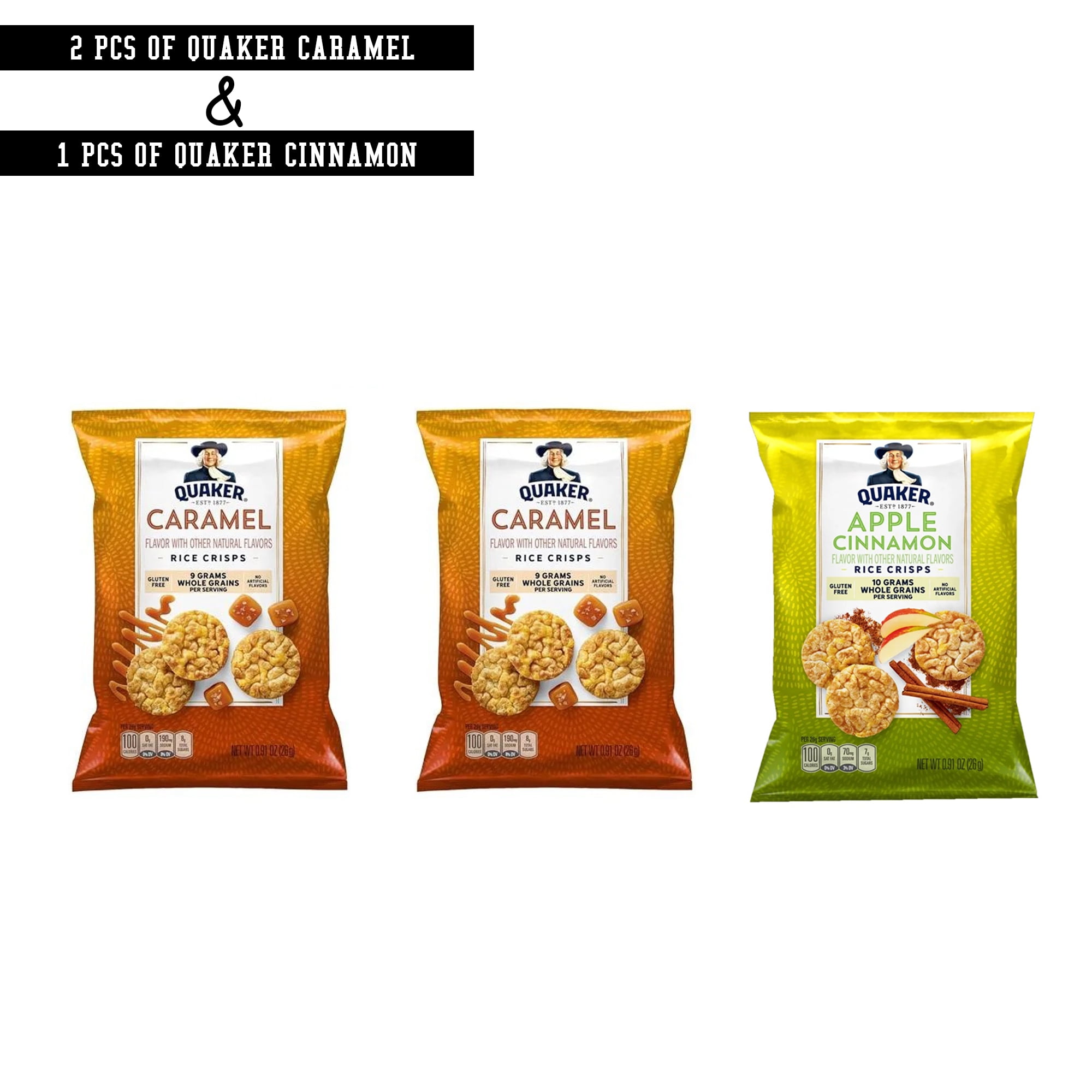 Mix Quaker Rice Crisps Snacks, 2 Caramel and 1 Apple Cinnamon Flavor, 0 ...