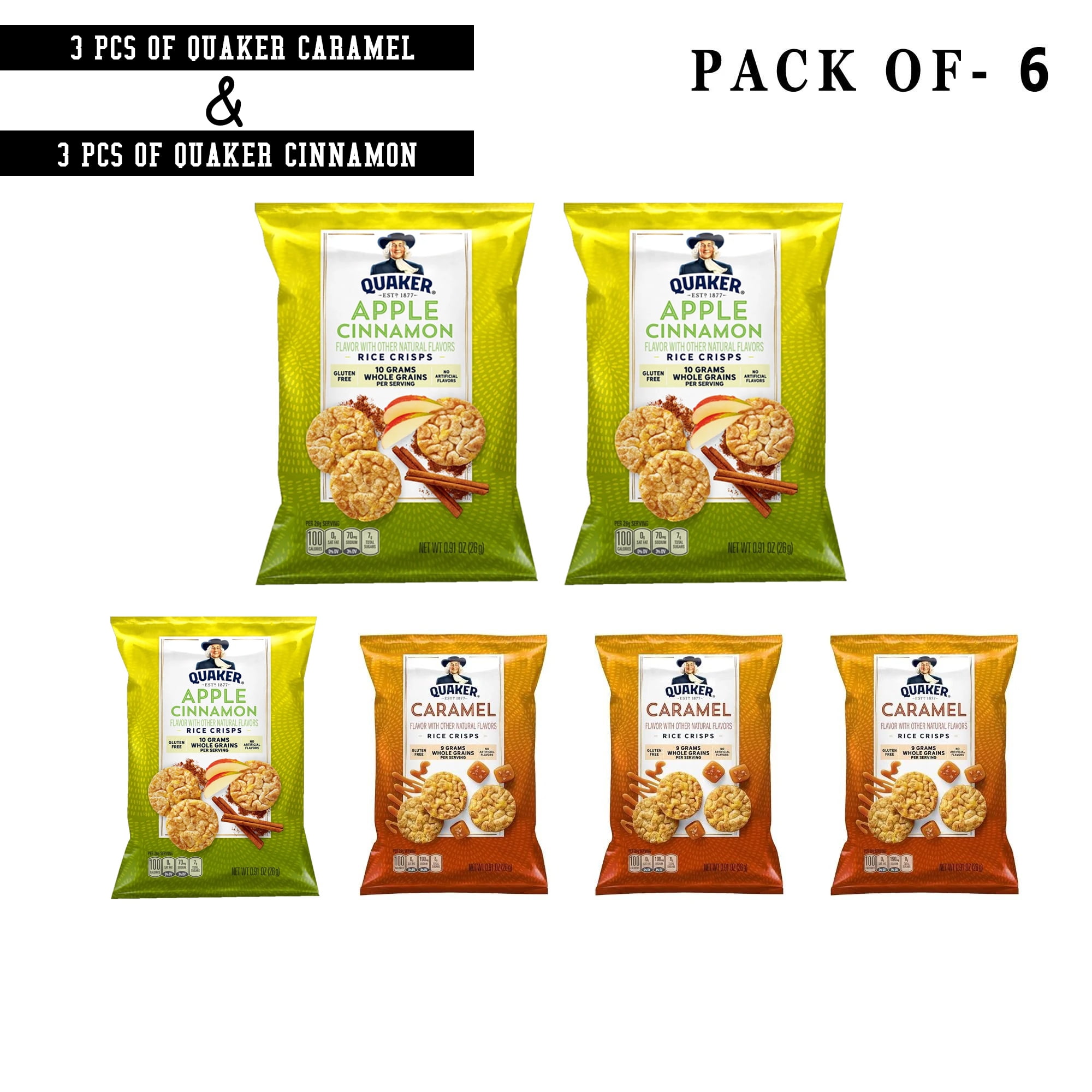 Mix Quaker Rice Crisps Snacks, 3 Caramel and 3 Apple Cinnamon Flavor, 0 ...