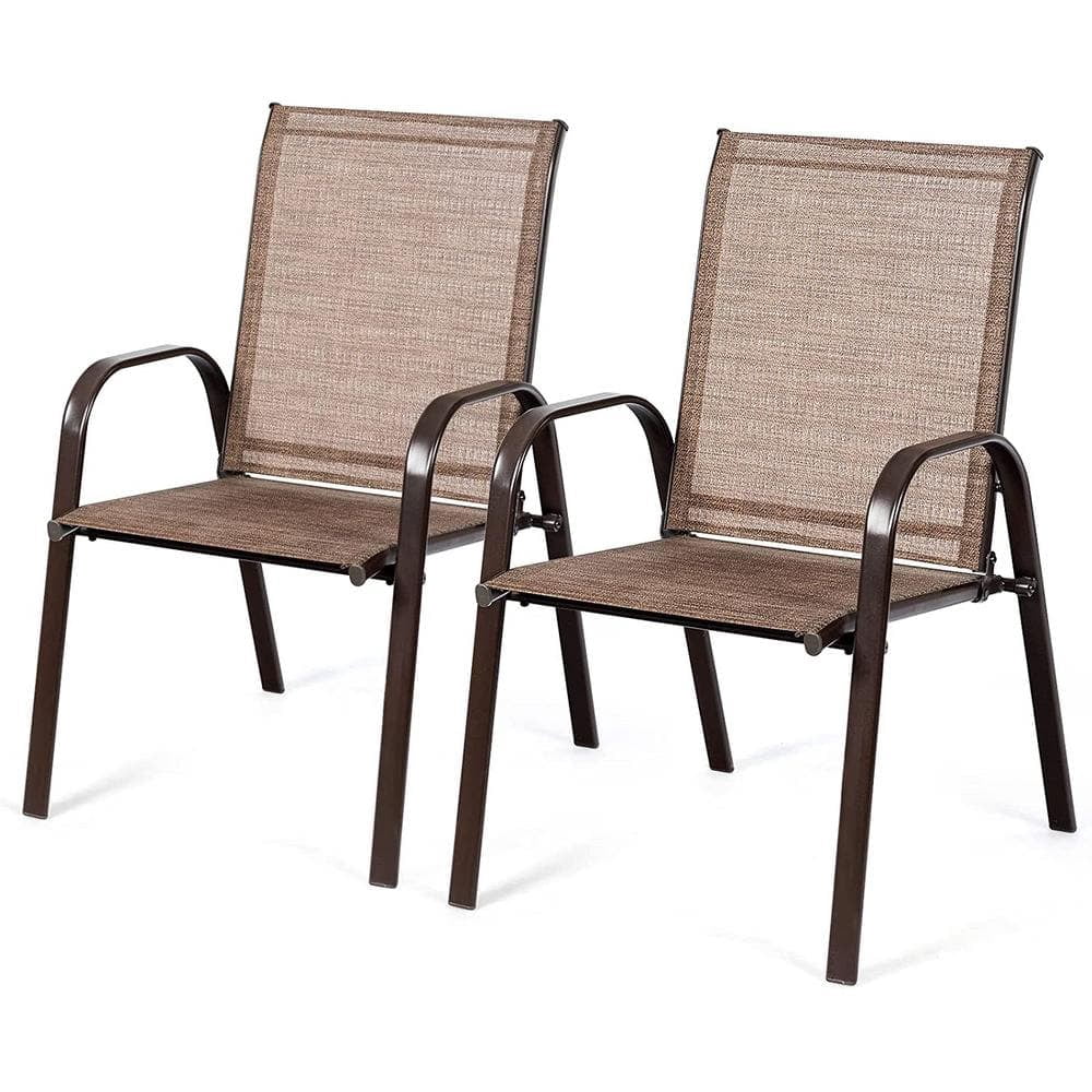 Mix and Match Stackable Brown Steel Sling Outdoor Patio Dining Chair in ...