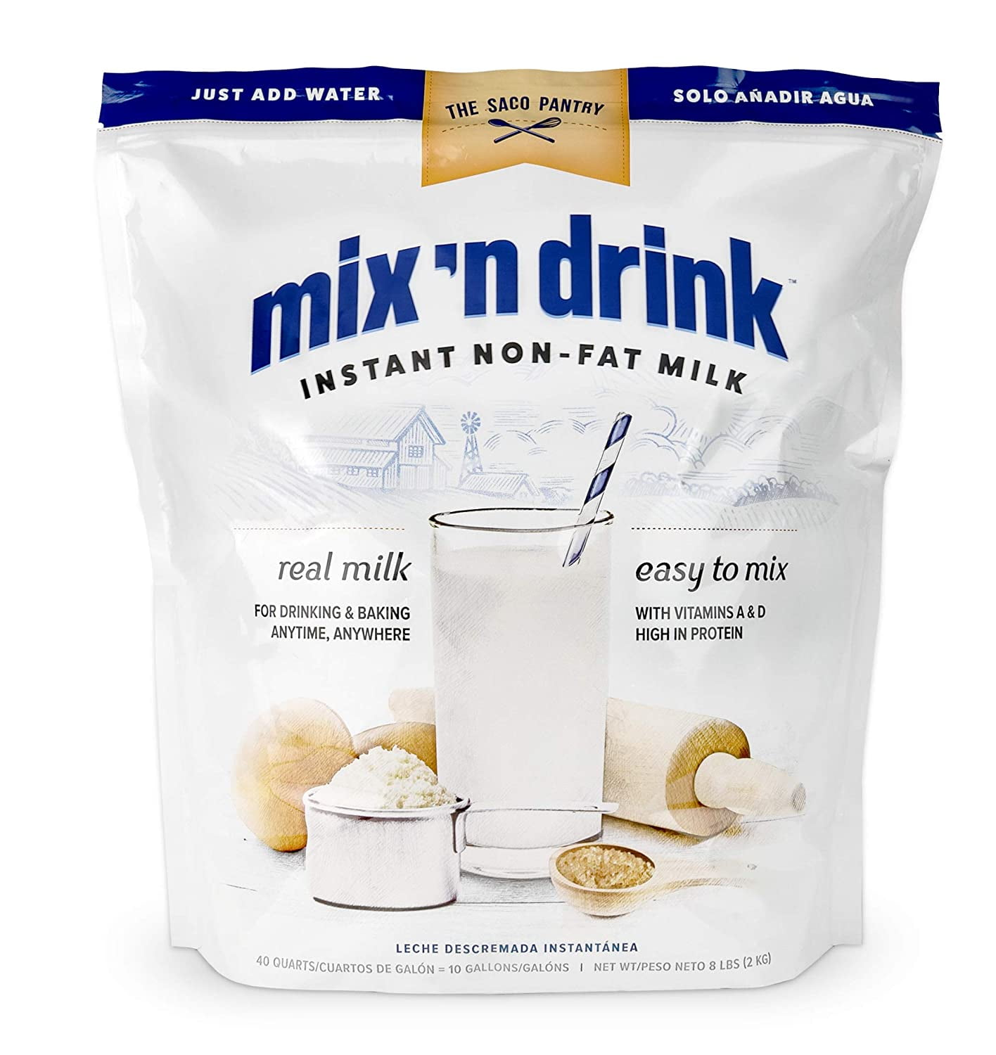 Mix 'n Drink Instant Non-Fat Milk Powder, 8 LBS (Makes 10 Gallons ...