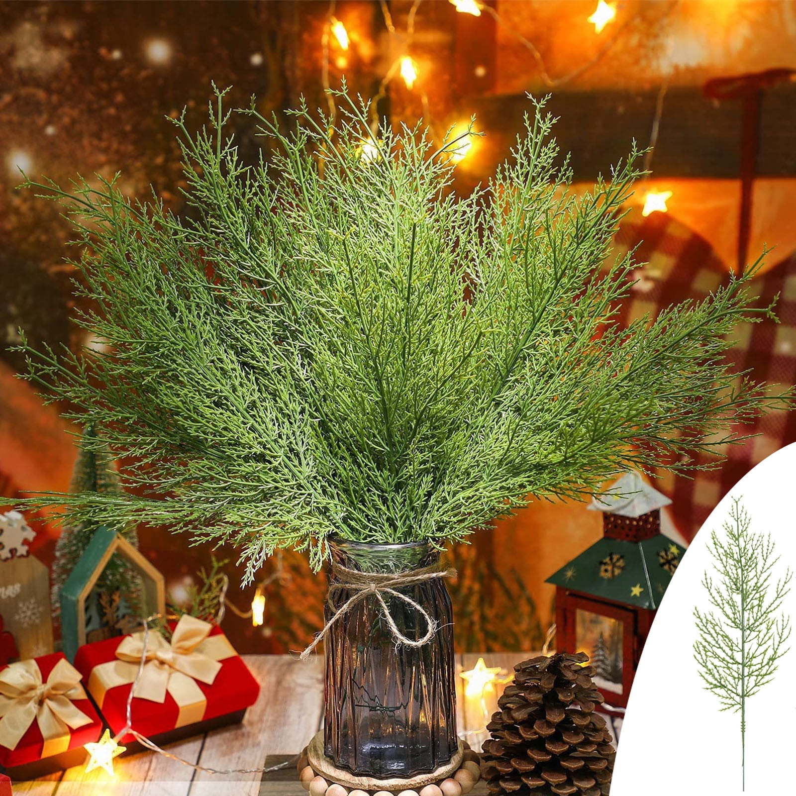 MixMart 12 PCS Artificial Pine Branches 13.8 Inches Fake Greenery ...