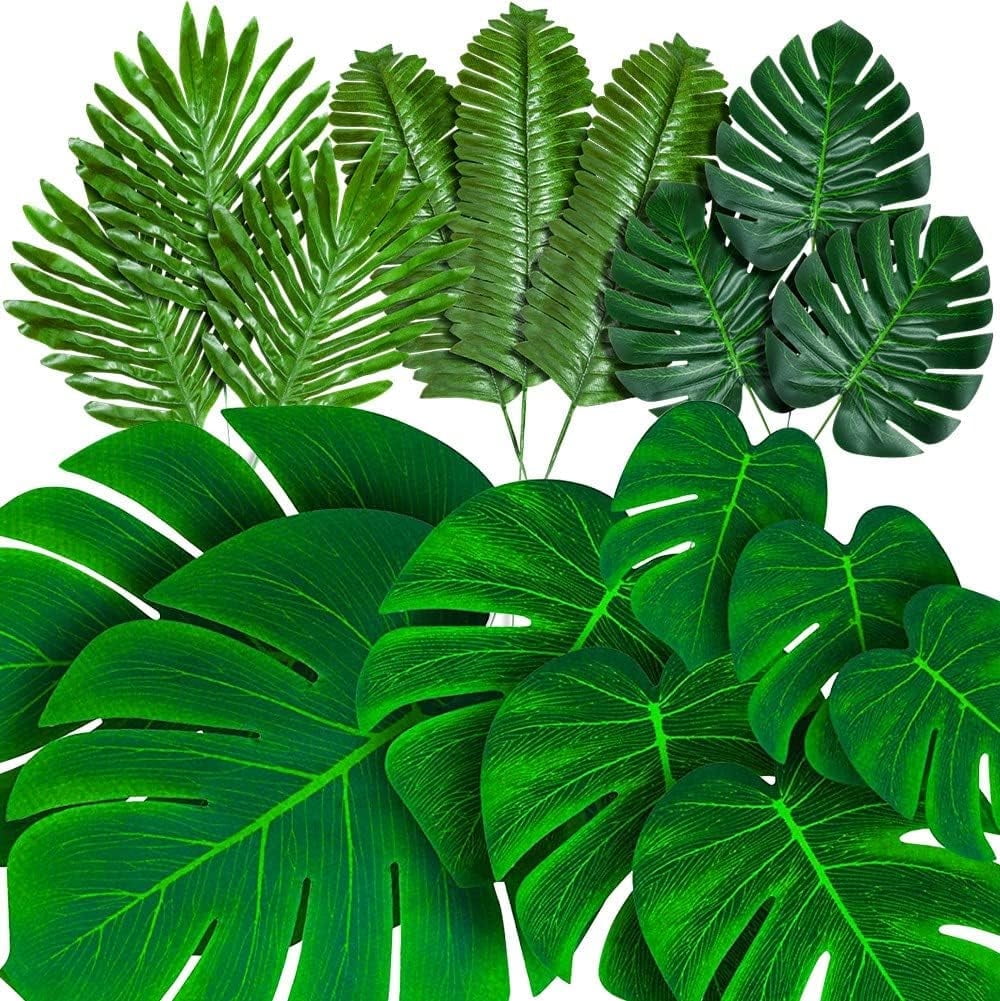 MixMart 96 Pack Palm Leaves Artificial Tropical Monsteras Faux Palm Fronds Monstera Stems Luau ...