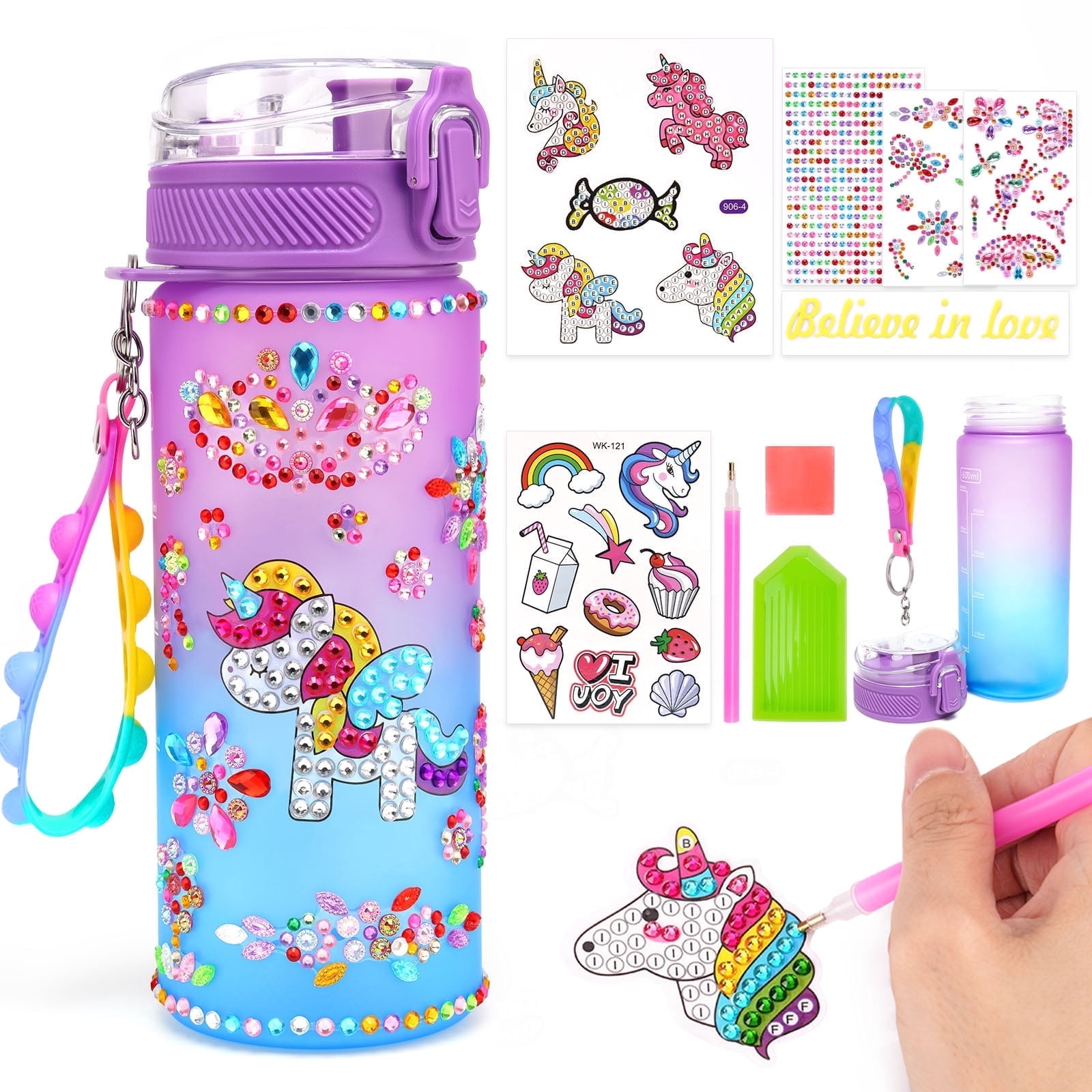 MixMart Kids Water Bottle, 20oz DIY Water Bottle Leak-Proof with Fidget ...