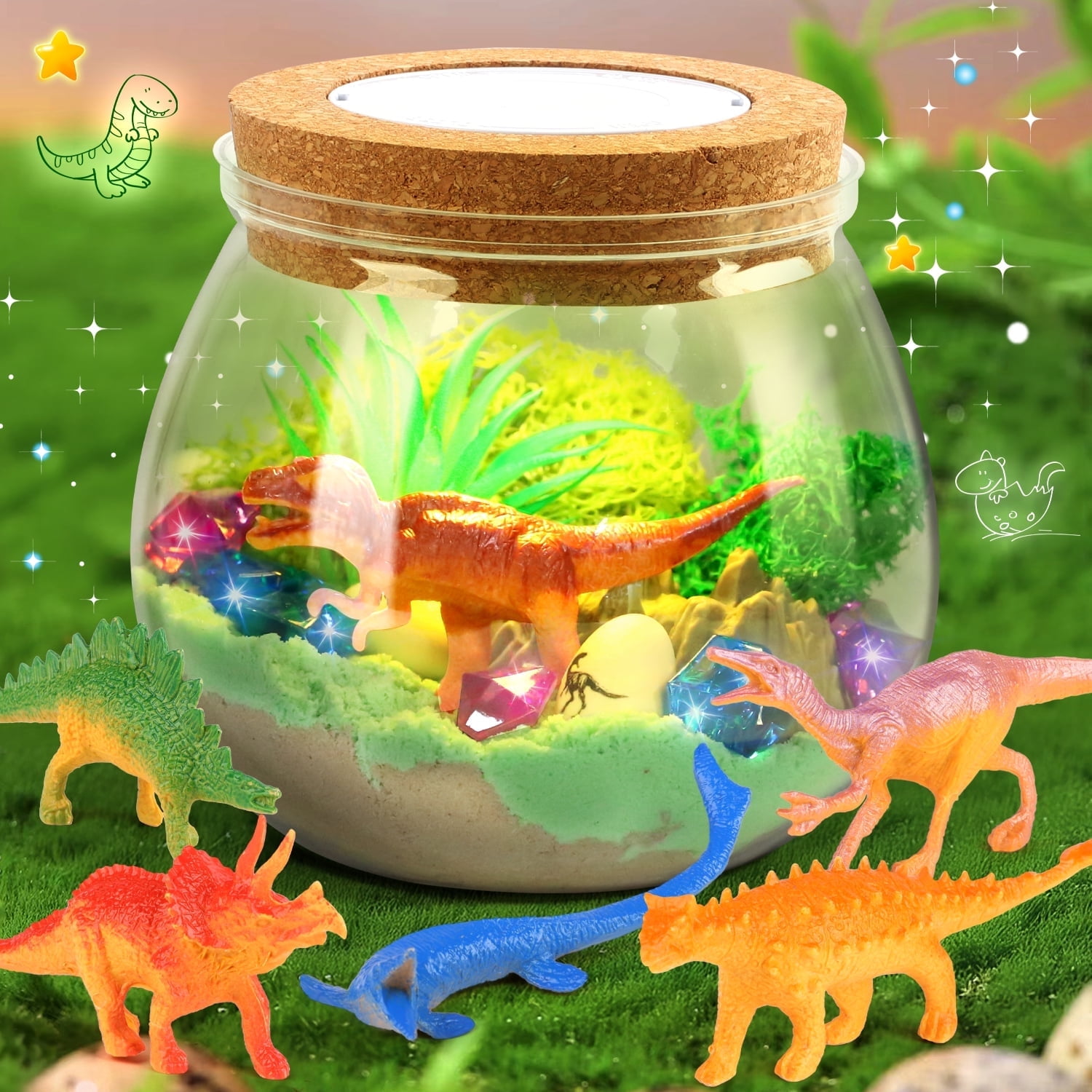 MixMart Light-up Dinosaur Terrarium Kit for Kids, Dinosaur Toys ...