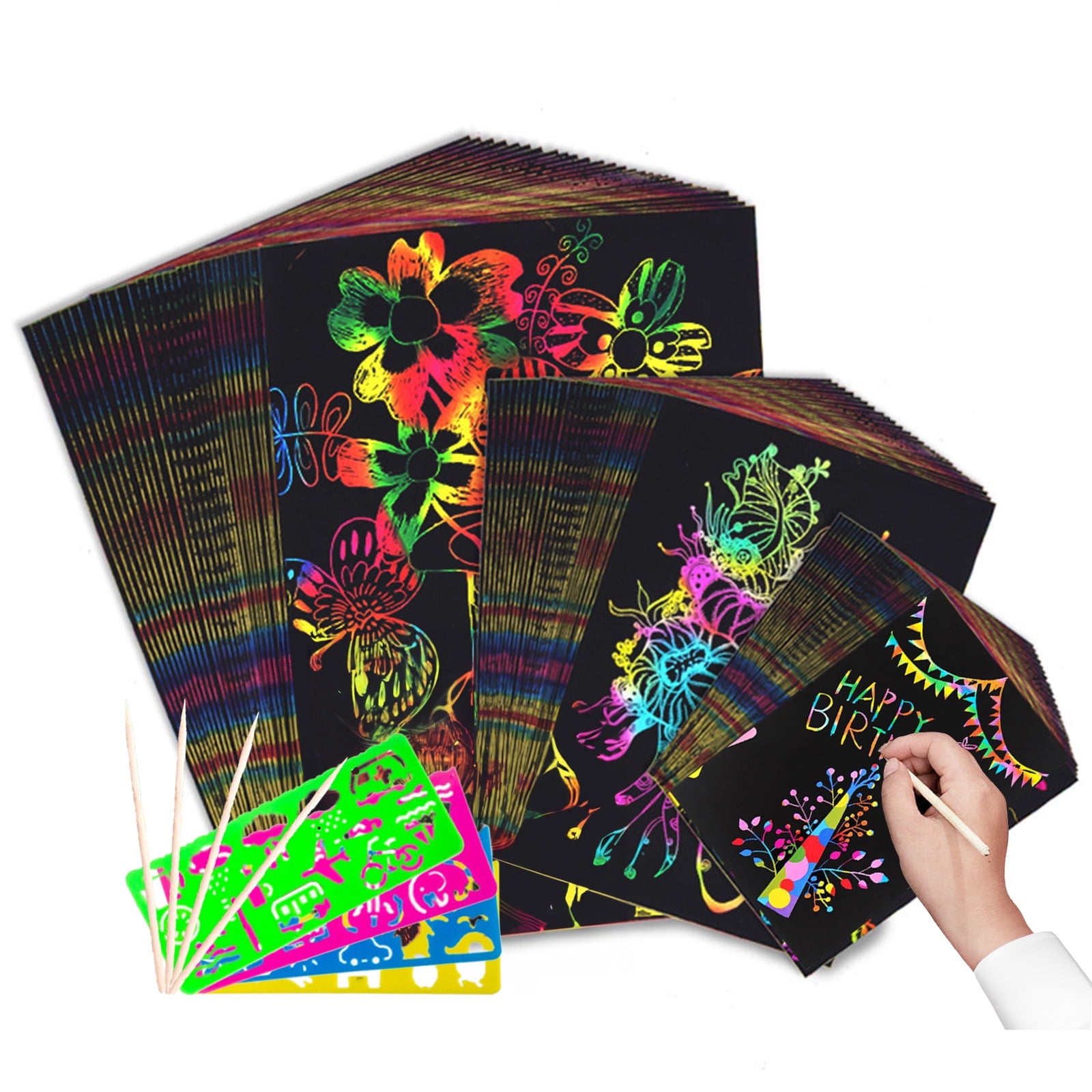 MixMart Scratch Paper Arts and Crafts Kits, Rainbow Cards Drawing ...
