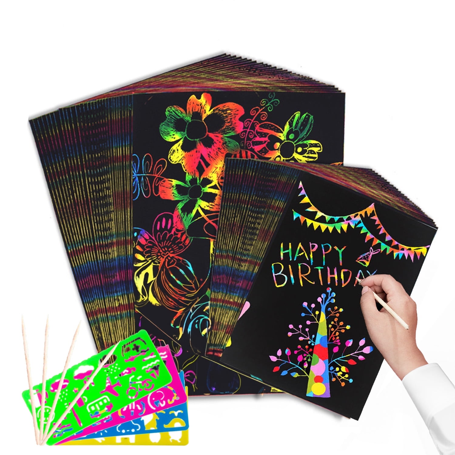 MixMart Scratch Paper Arts and Crafts Kits, Rainbow Cards Drawing ...