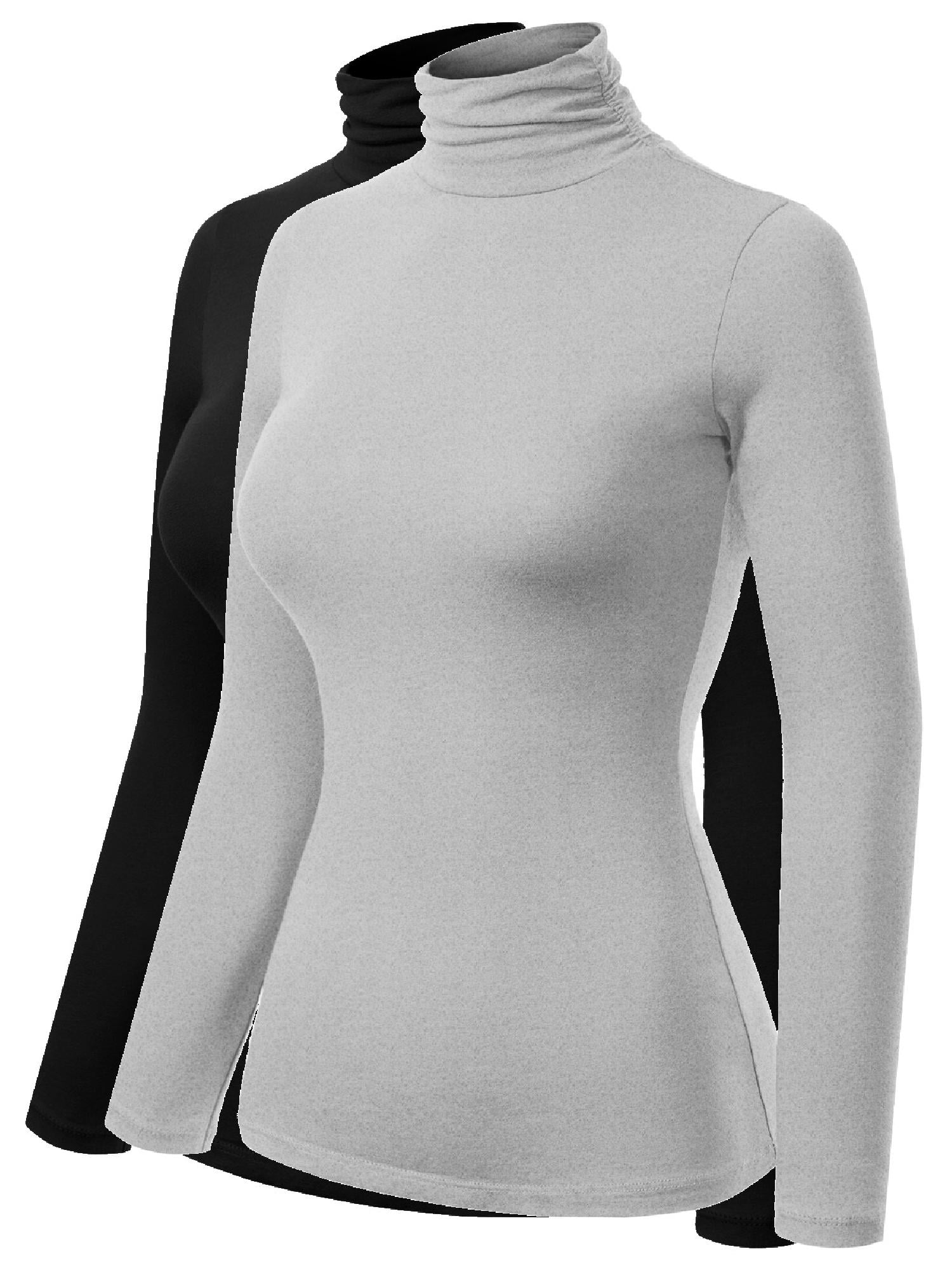 MixMatchy Women's 2-Pack Basic Long Sleeve High Turtle Neck Slim Fit ...