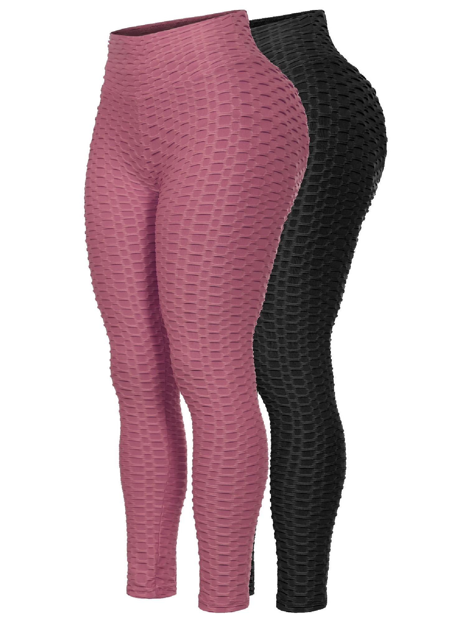 MixMatchy Women's High Waist Workout Leggings, 2-Pack Textured Butt ...