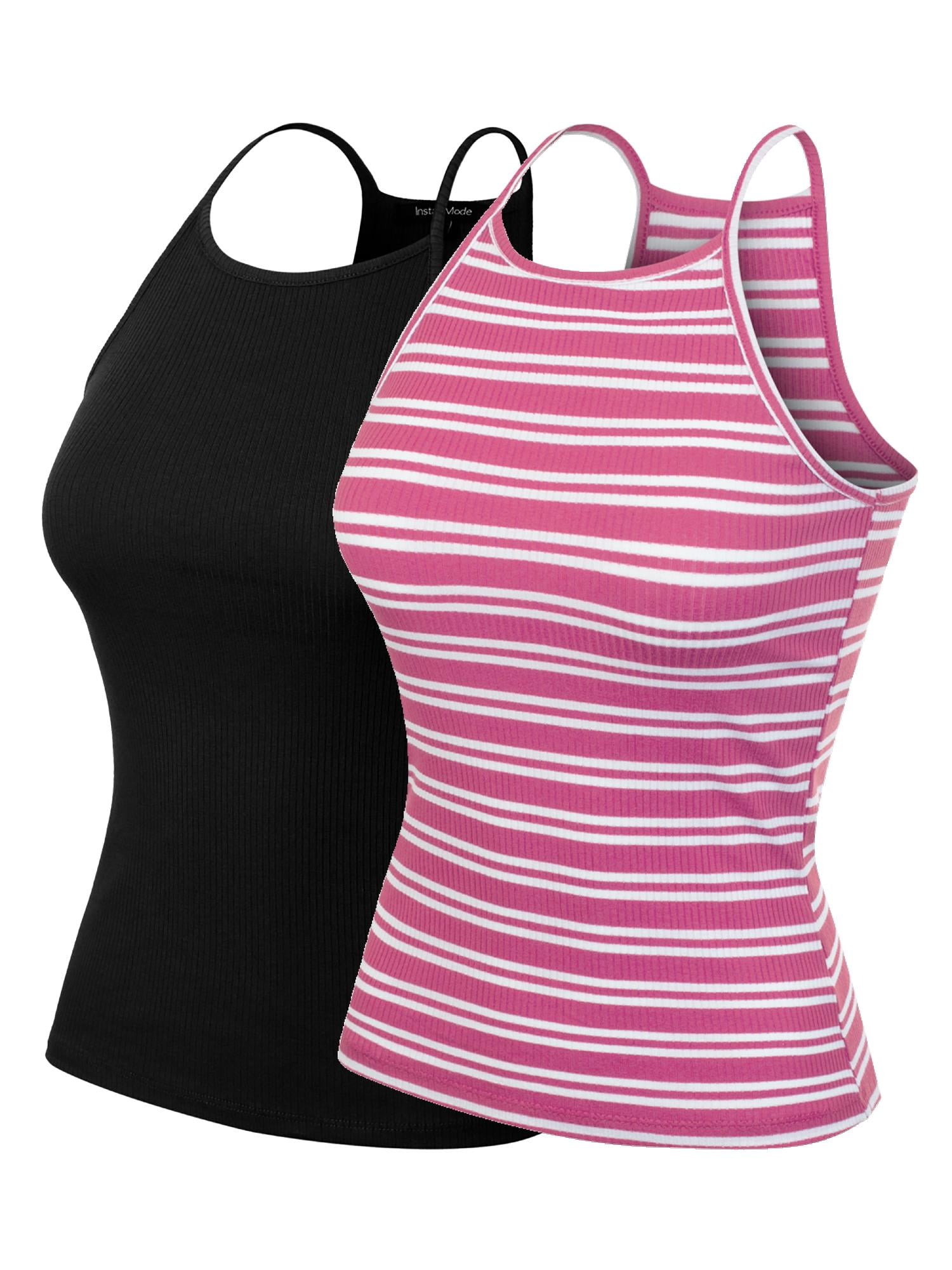 MixMatchy Women's 2-Pack Simple Casual Basic Active High Neck Ribbed ...