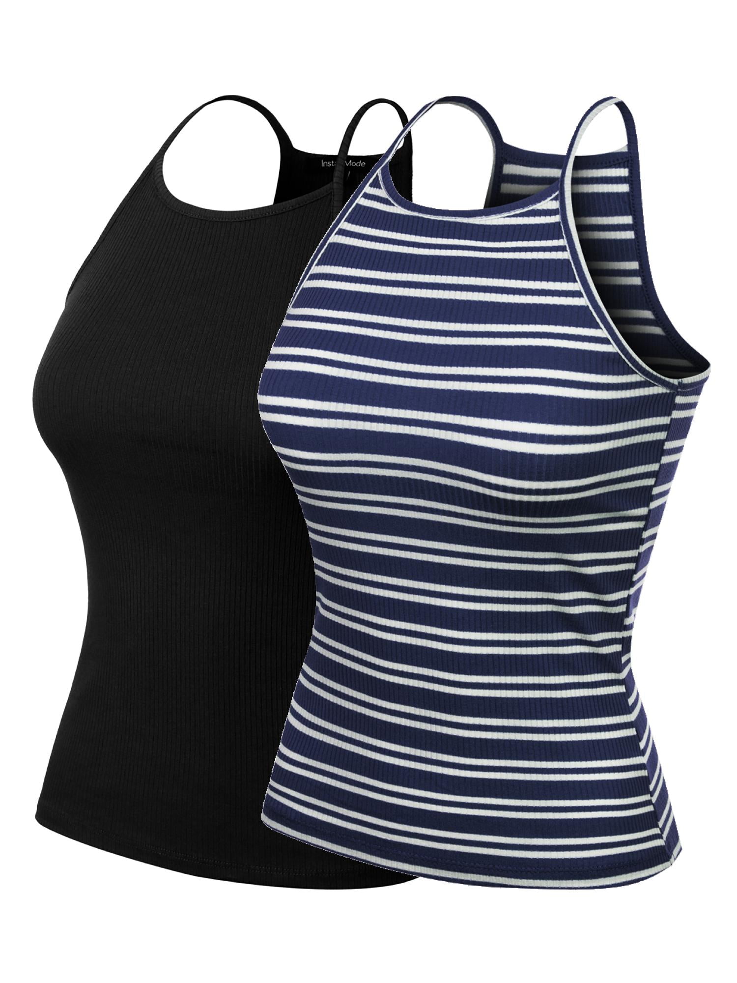 MixMatchy Women's 2-Pack Simple Casual Basic Active High Neck Ribbed ...