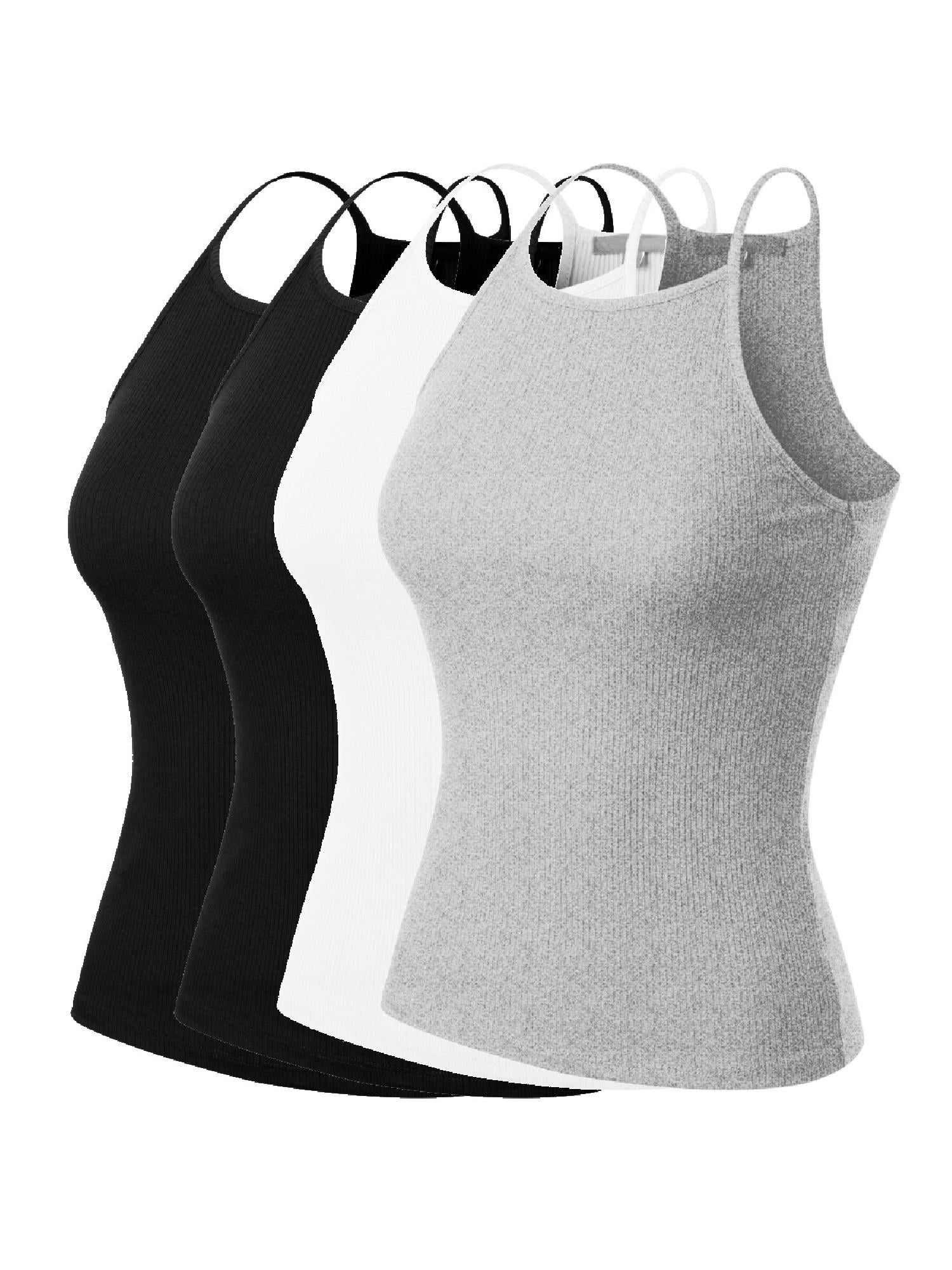 MixMatchy Women's 4-Pack Simple Casual Basic Active High Neck Ribbed ...