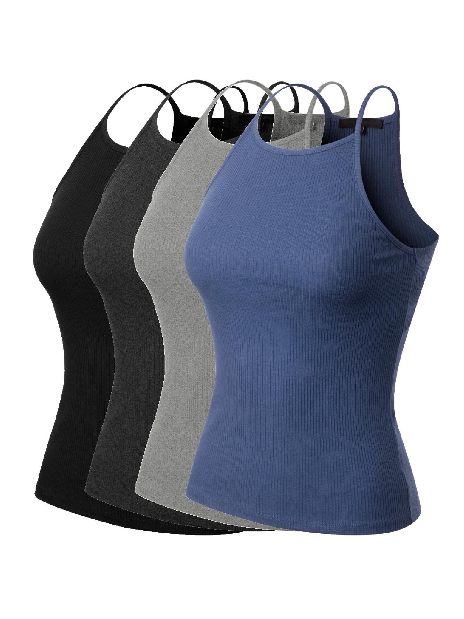 MixMatchy Women's 4-Pack Simple Casual Basic Active High Neck Ribbed ...
