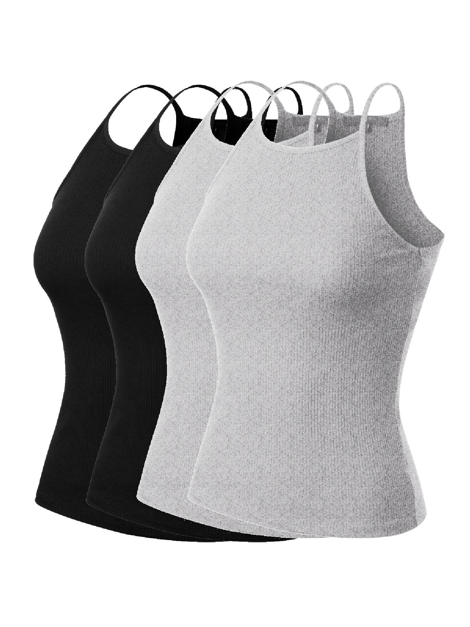 MixMatchy Women's High Neck Ribbed Tank Top 4-Pack, Casual Basic Active ...