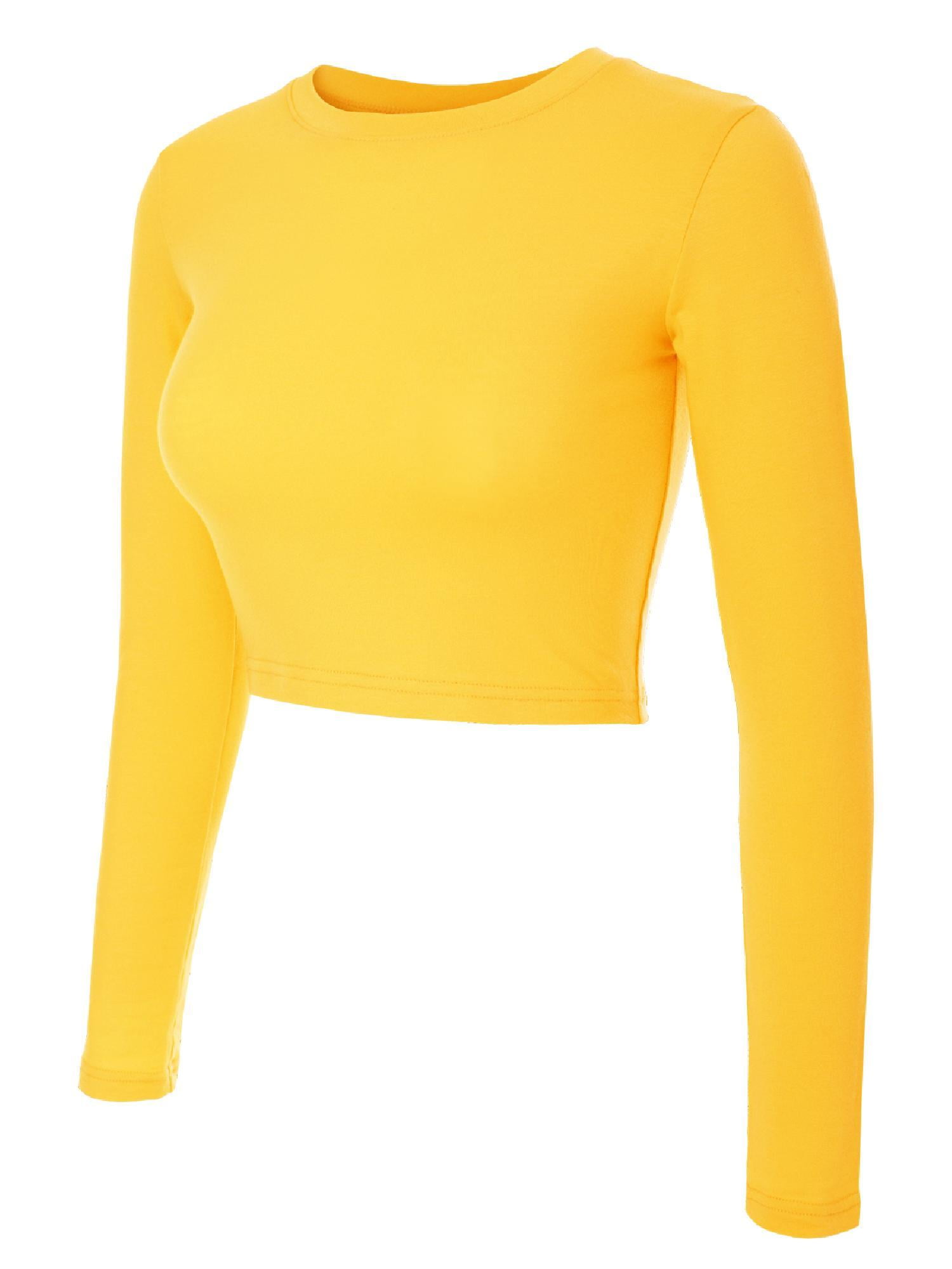MIXMATCHY Women's Slim Fit Crop Tee, Long Sleeve, Round Neck, Yellow ...