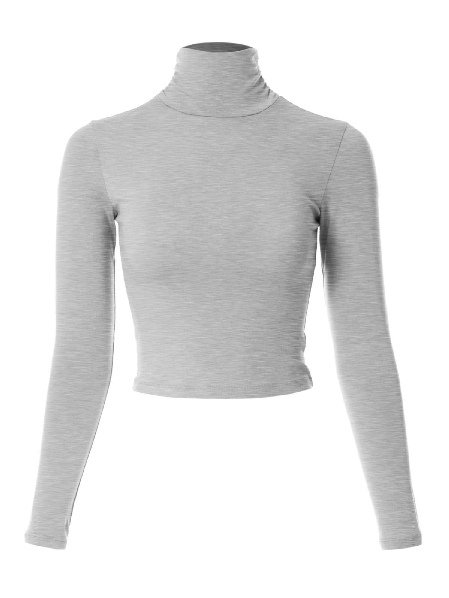 Mixmatchy Womens Casual Solid Long Sleeve Turtle Neck Crop Tee Top