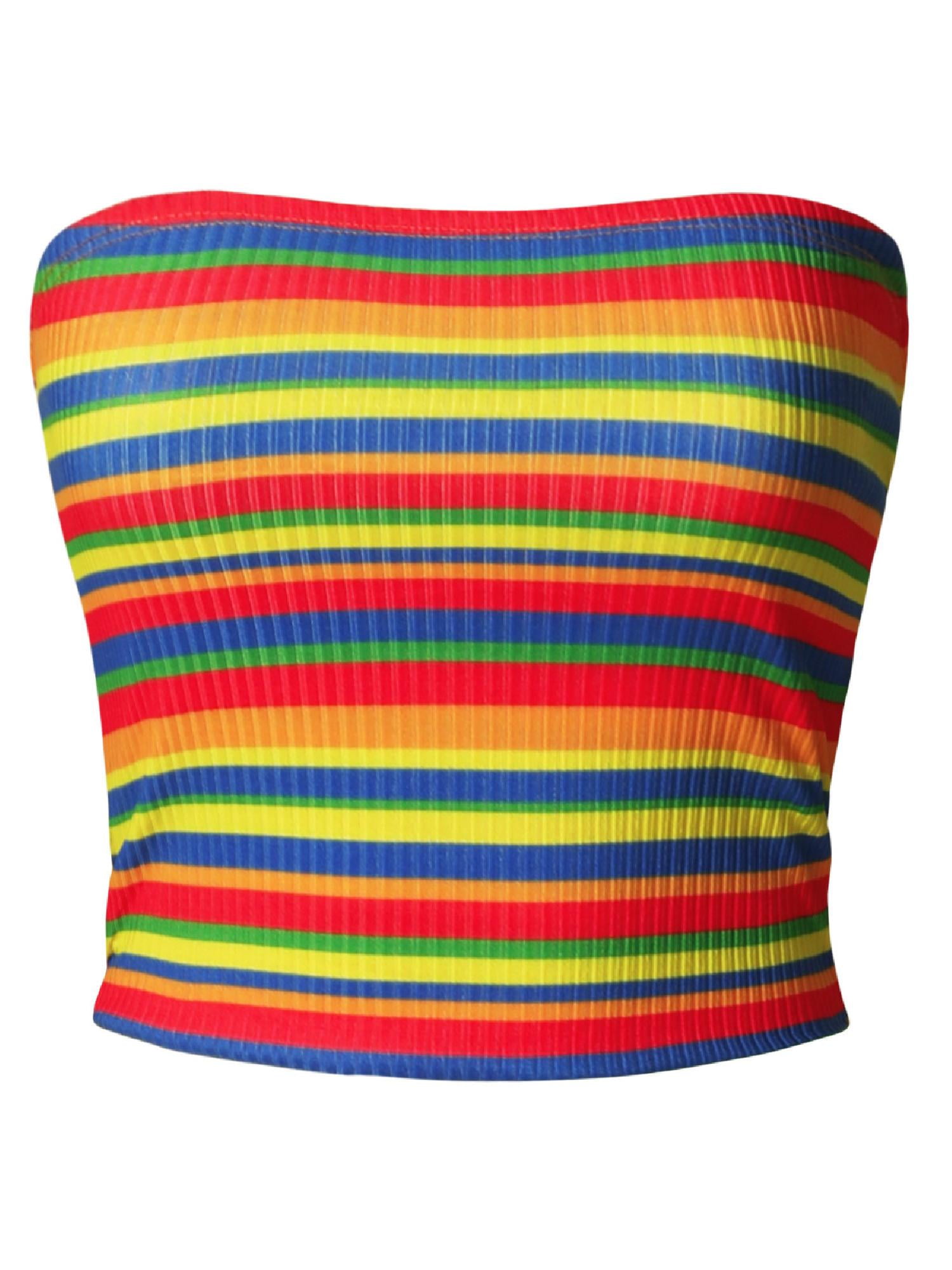 MixMatchy Women's Casual Strapless Basic Sexy Ribbed Crop Tube Top ...