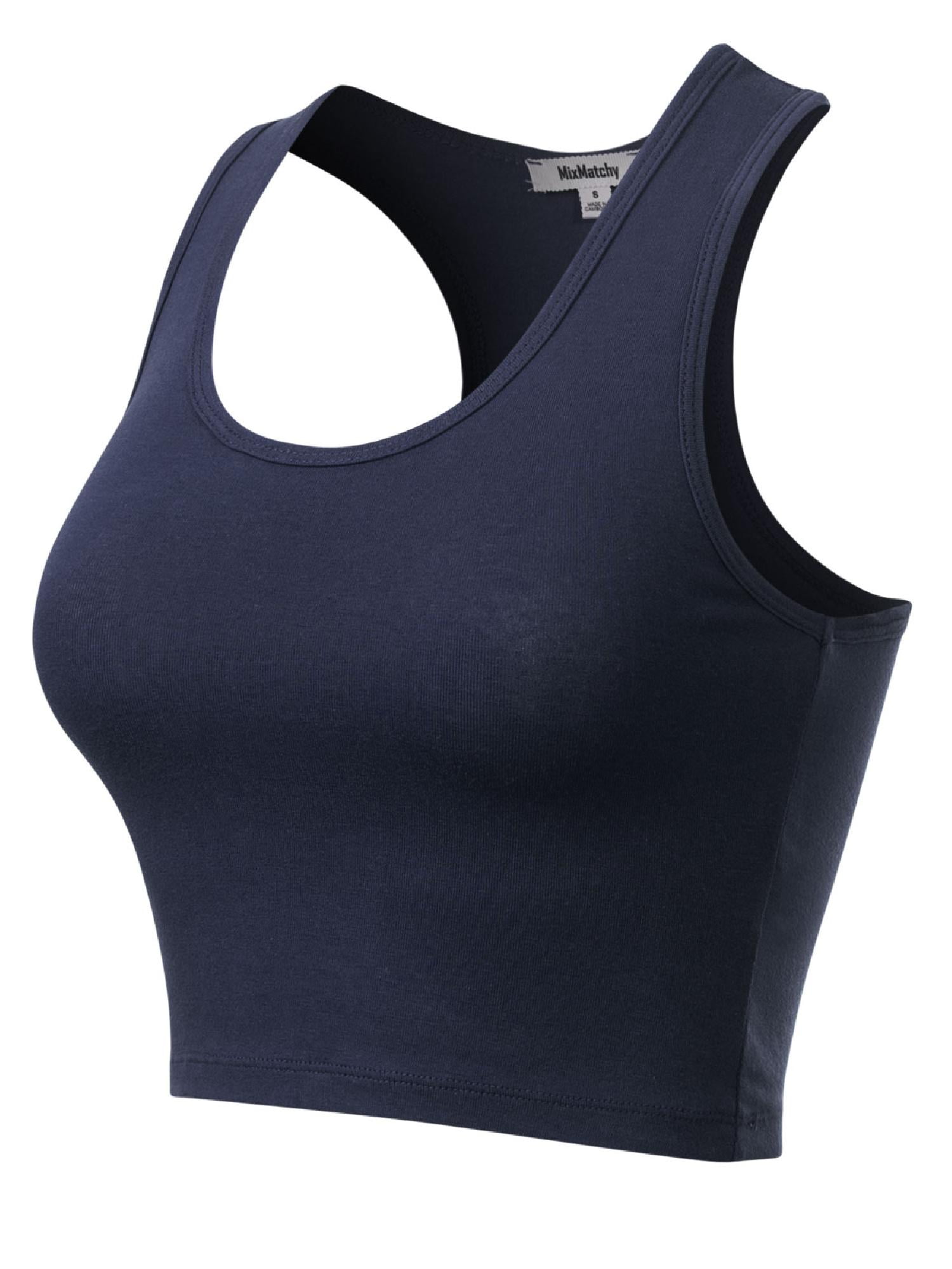 MixMatchy Women's Cotton Basic Sleeveless Racerback Sports Crop Tank ...