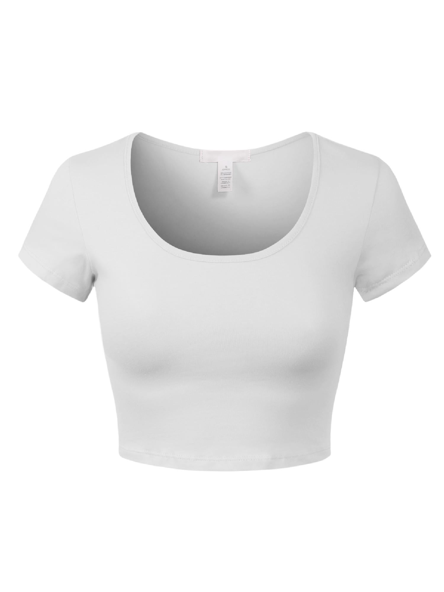 MixMatchy Women's Cotton Solid Scoop Neck Cap Sleeve Crop Top Shirt ...