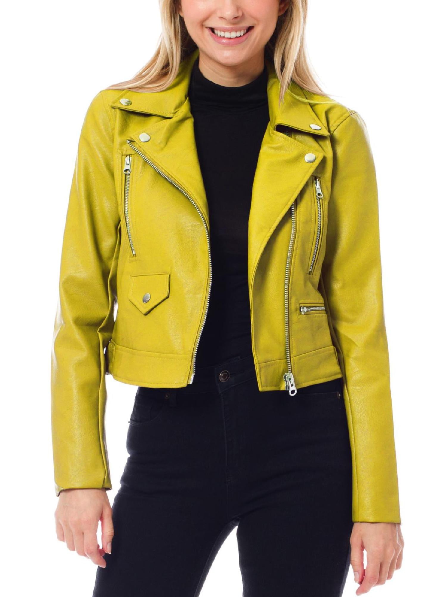 MixMatchy Women's Faux Leather Long Sleeve Zipper Closure Moto Biker ...
