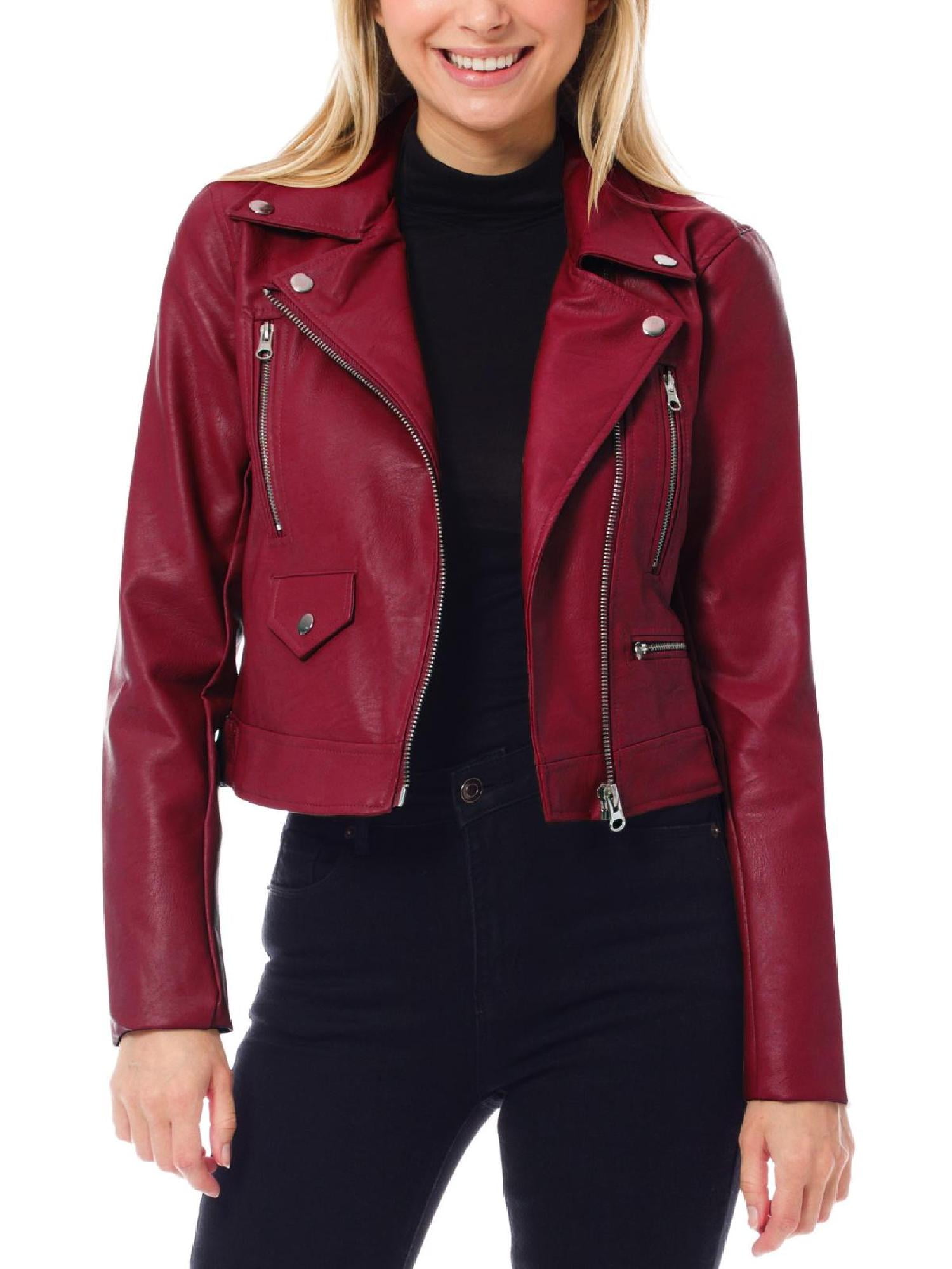 MixMatchy Women's Faux Leather Long Sleeve Zipper Closure Moto Biker ...