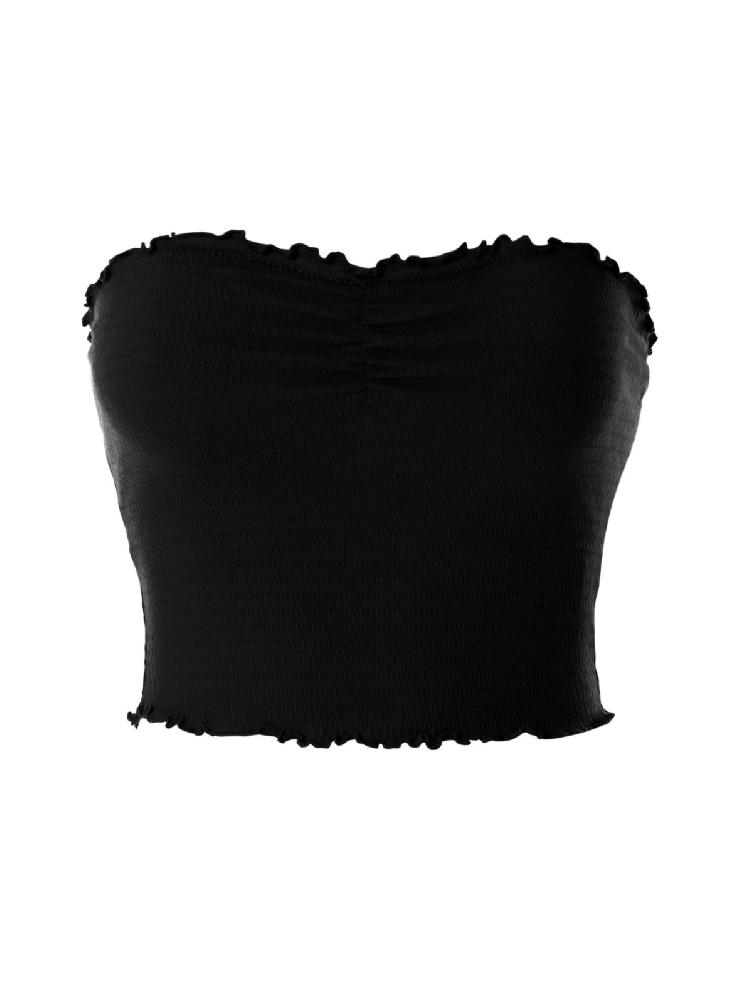 MixMatchy Women's Lettuce Trim Smocked Strapless Crop Tube Top ...