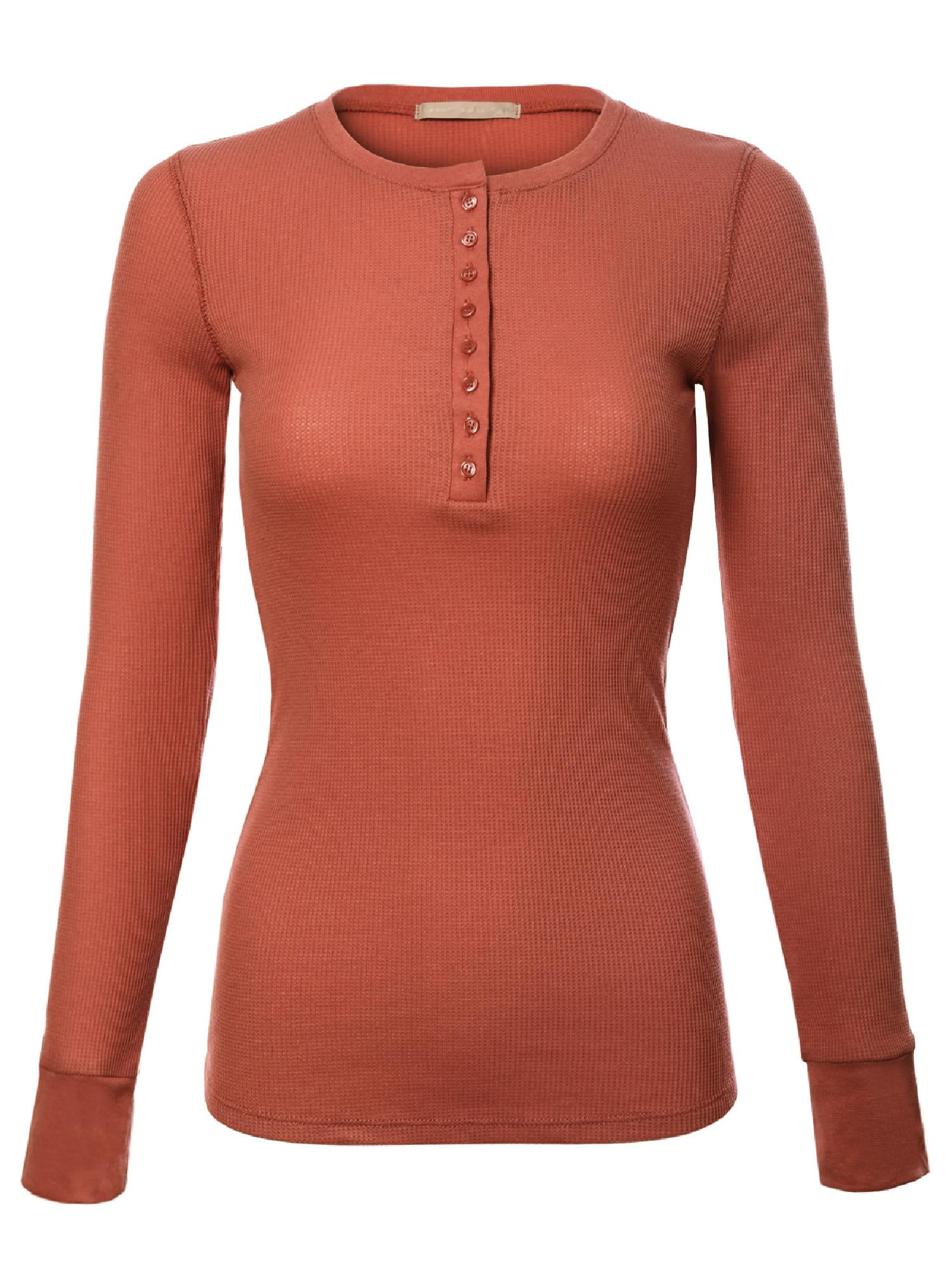 MixMatchy Women's Long Sleeve Eight Button Closure Henley Thermal Knit ...