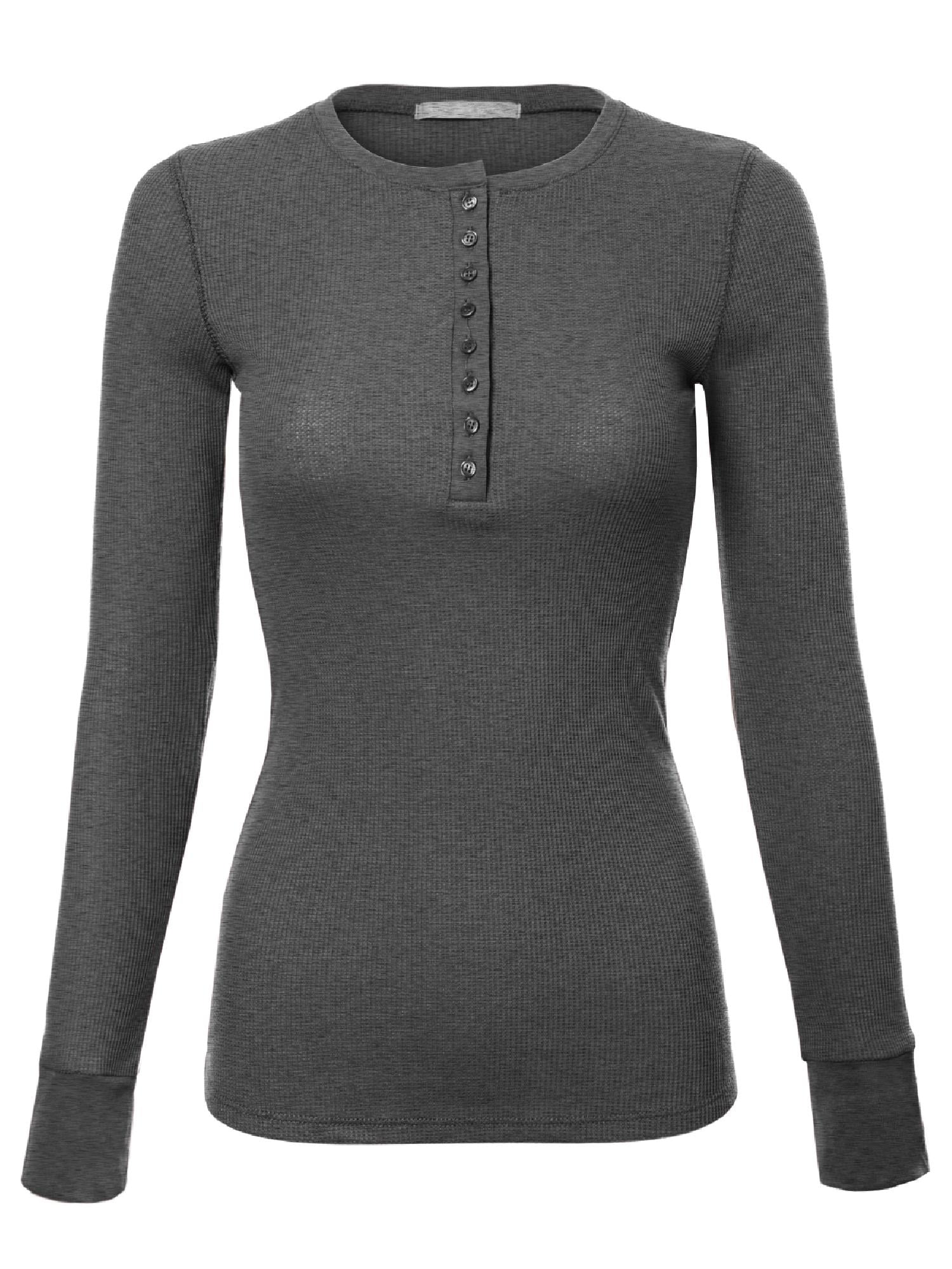 MixMatchy Women's Long Sleeve Eight Button Closure Henley Thermal Knit ...