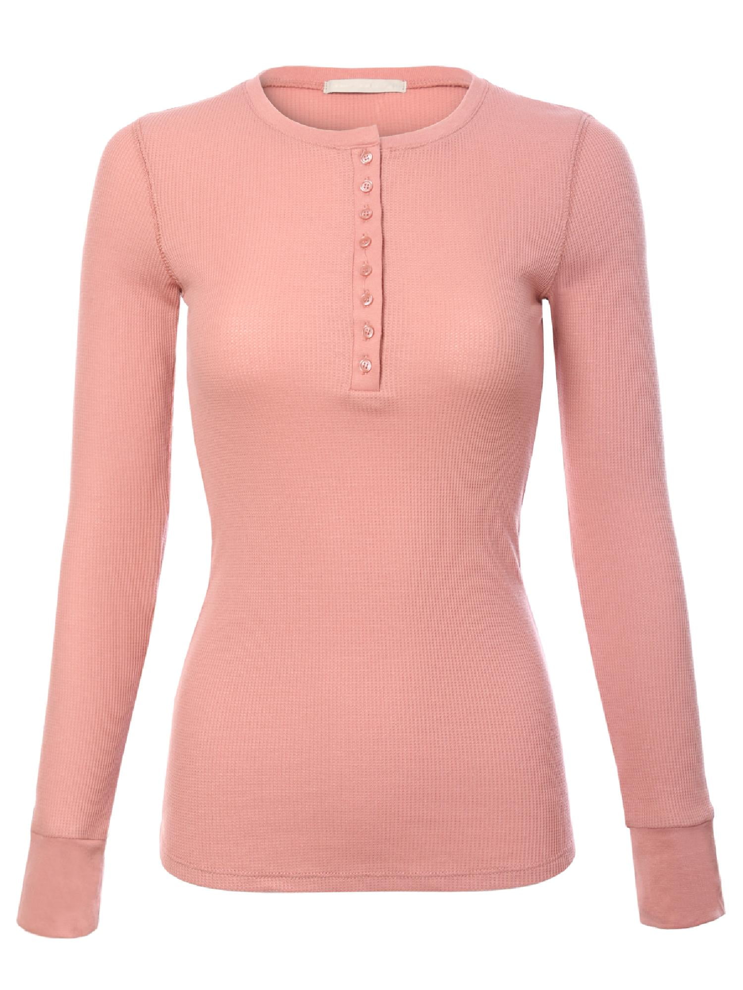 MixMatchy Women's Long Sleeve Eight Button Closure Henley Thermal Knit ...
