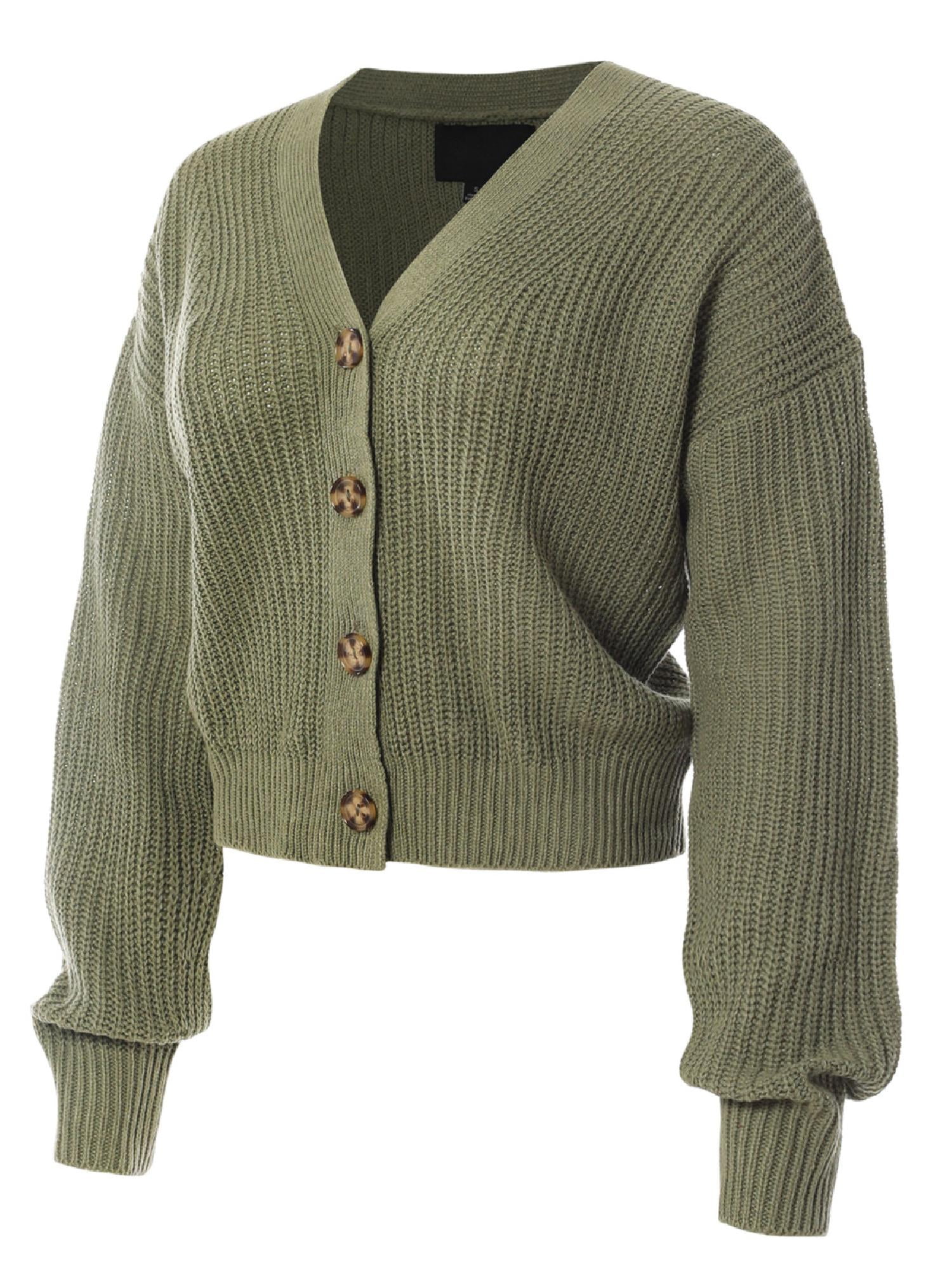 MixMatchy Women's Long Sleeve Open Front Cable Knit Crop Cardigans V ...