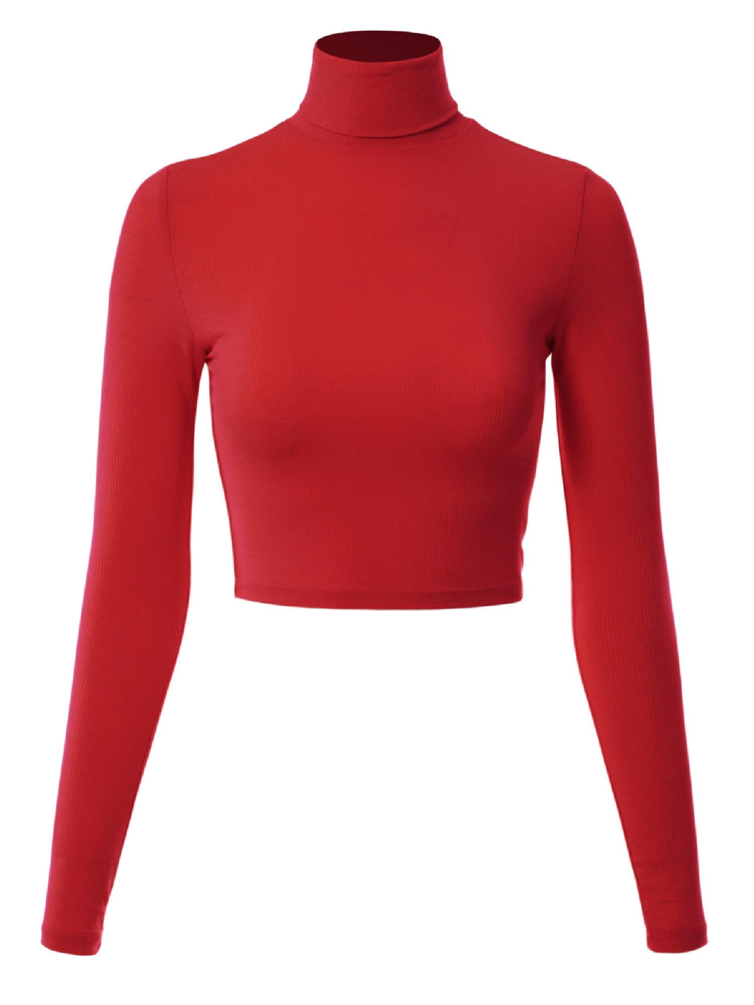 MixMatchy Women's Long Sleeve Turtle Neck Rib Knit Crop Top - Walmart.com