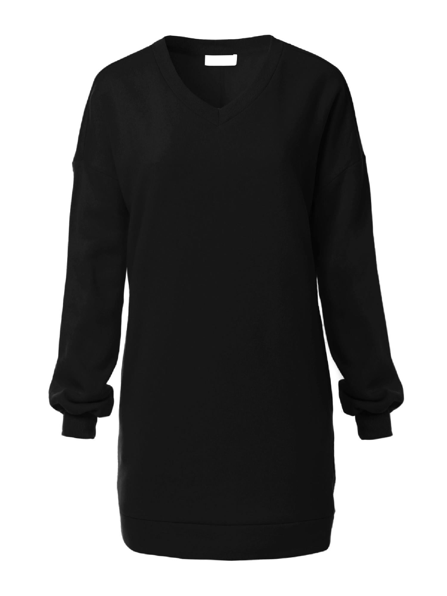 Mixmatchy Womens Oversized V Neck Tunic Sweatshirt With Side Pockets