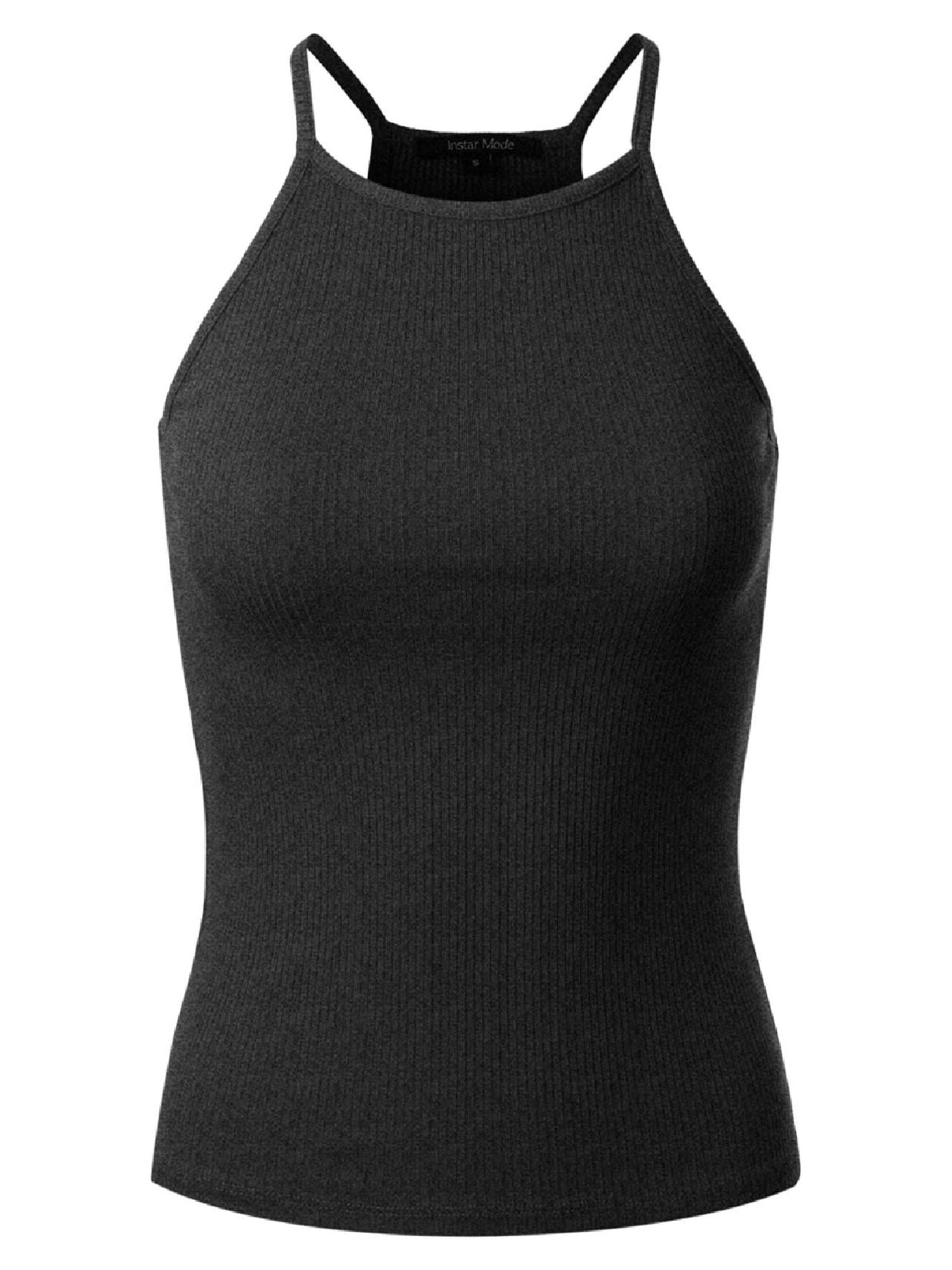 MixMatchy Women's Simple Casual Basic Active High Neck Ribbed Tank Top ...