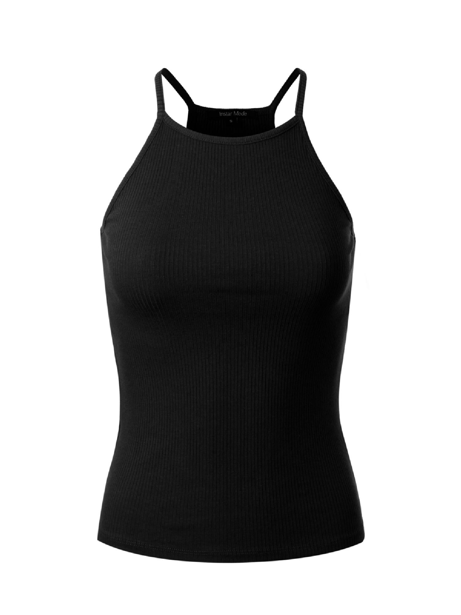 MixMatchy Women's Simple Casual Basic Active High Neck Ribbed Tank Top ...