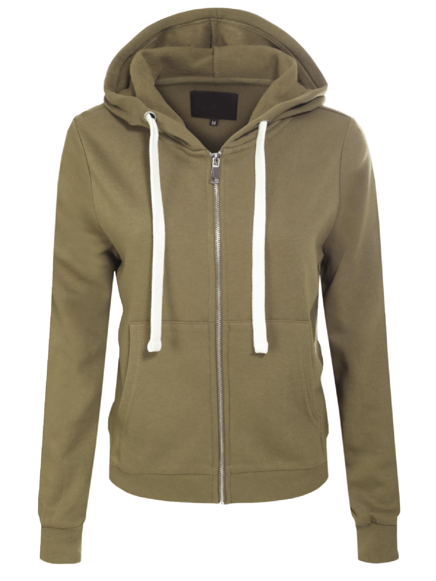 MixMatchy Women's Solid Basic Long Sleeve Zip Up Fleece Jacket ...