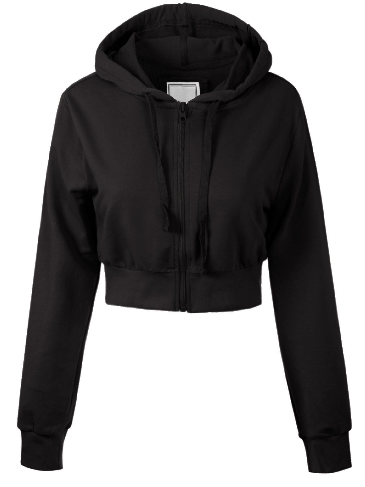 MixMatchy Women's Solid Casual French Terry Cropped Zip Up Hoodie ...