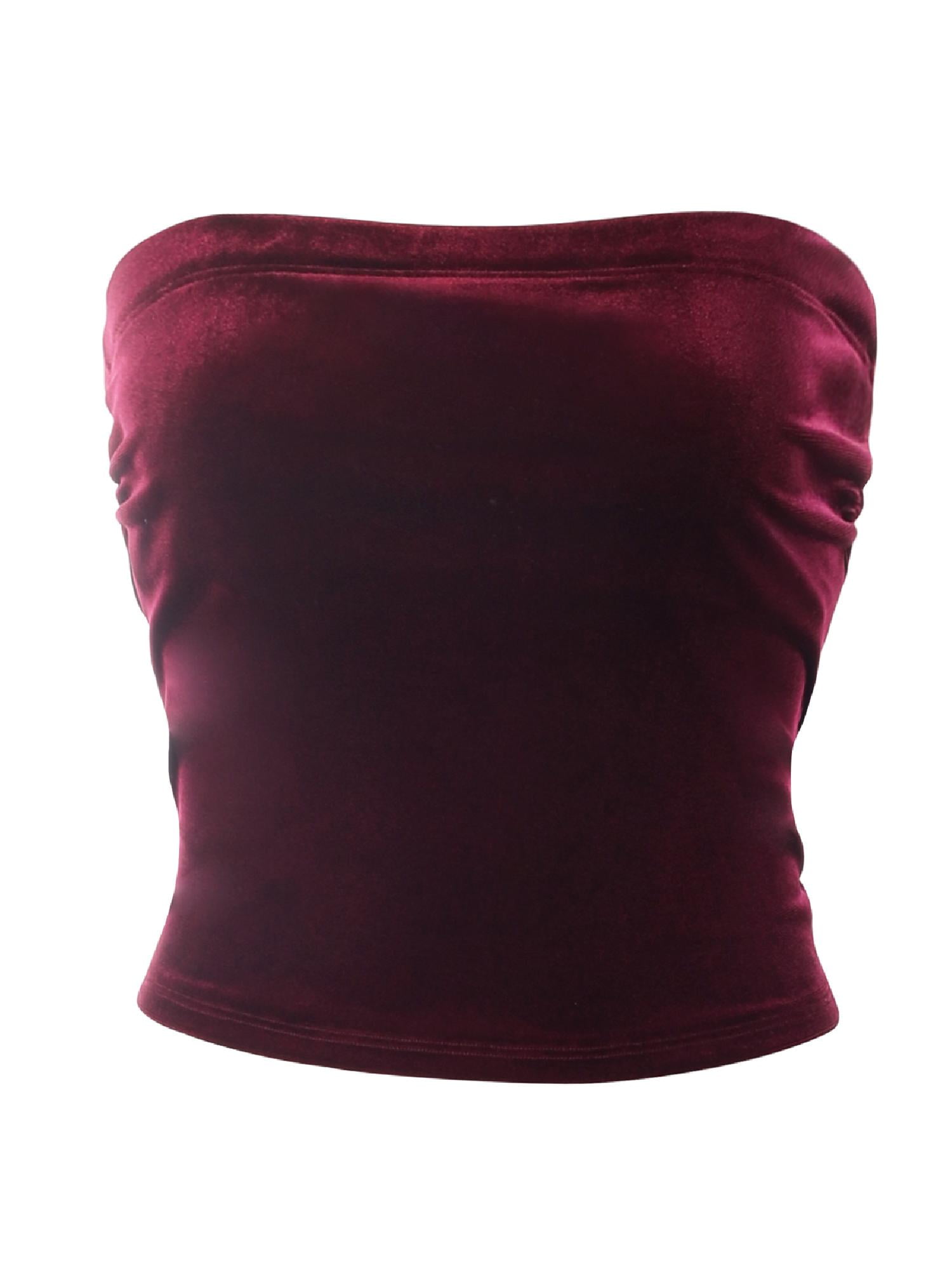 MixMatchy Women's Solid Synthetic Velvet Ruched Side Stretchy Tube Top ...