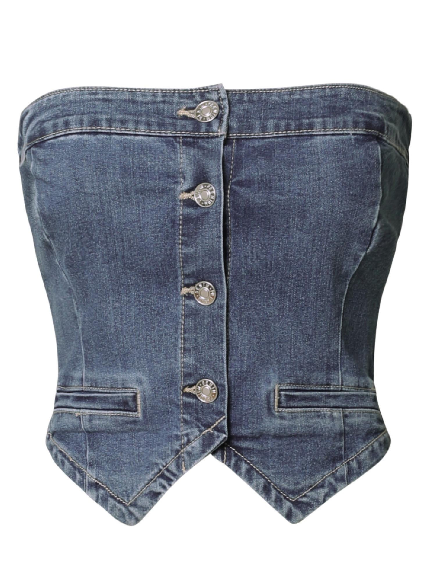MixMatchy Women's Strapless Button Down Slim Fit Denim Tube Tops ...
