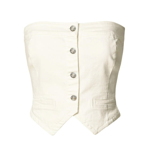 MixMatchy Women's Strapless Button Down Slim Fit Denim Tube Tops ...