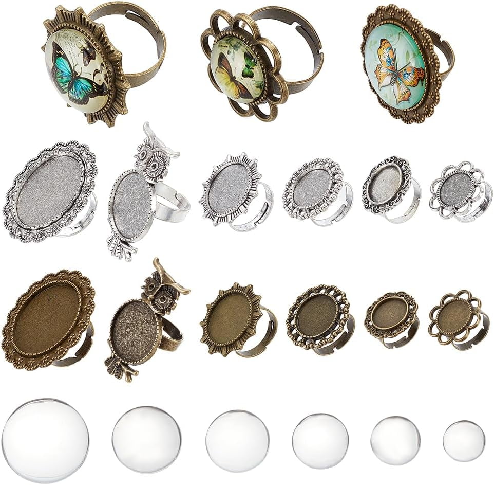 Mixed Adjustable Ring Blanks Cabochon Rings Making Kit Finger Ring ...