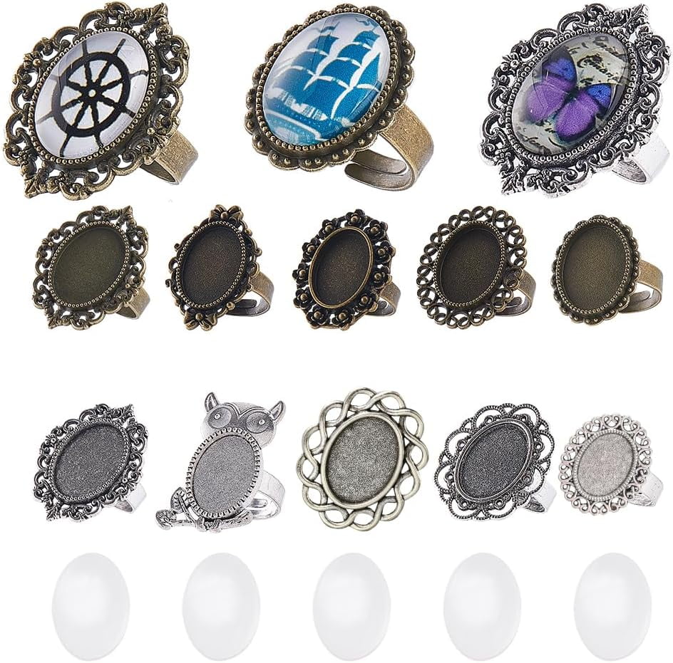 Mixed Adjustable Ring Blanks Cabochon Rings Making Kit Finger Ring ...