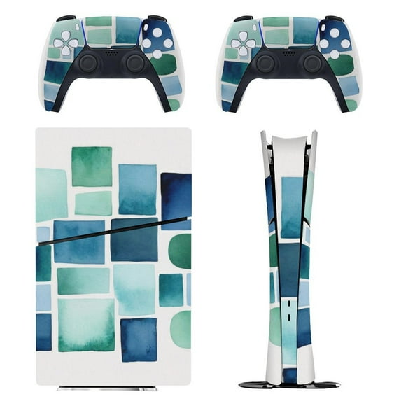 Mixed Aqua Grid Console Skin Bundle for PS5 Pro Slim Disc & Digital ...