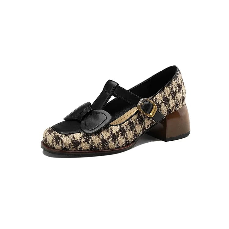 Mixed Color Bow Mary Jane Shoes Woman Shoes Square Toe Chunky Heel ...